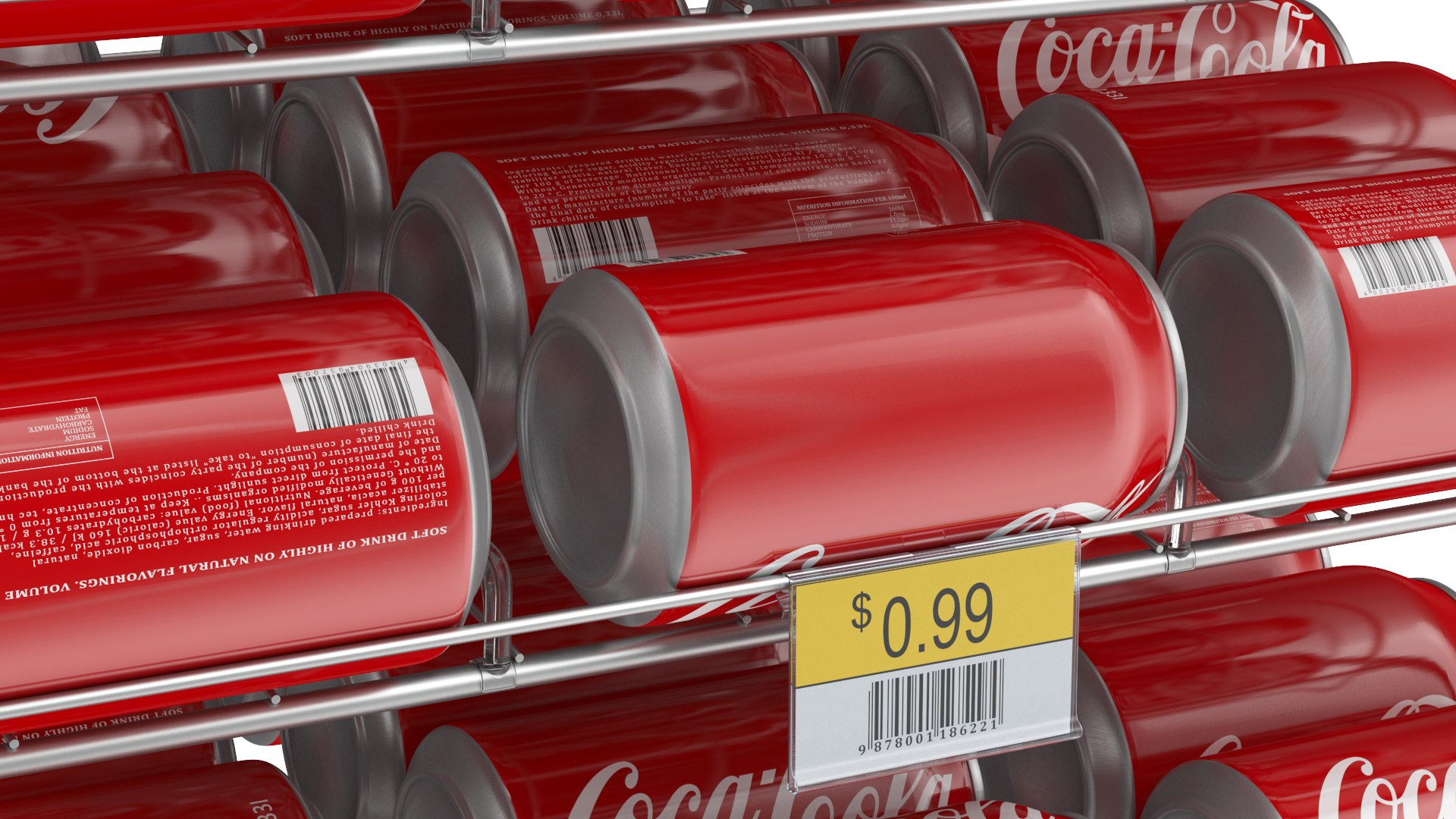 Soda Can Rack Dispenser With Cola Cans And Price Tag 3D Model ...