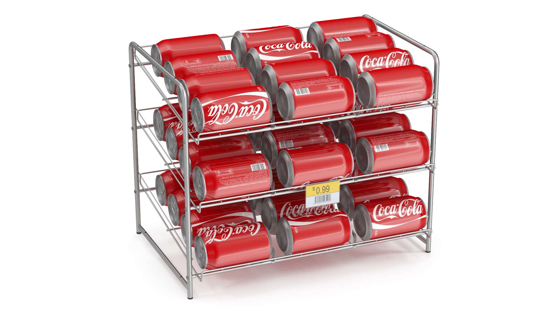 Soda Can Rack Dispenser with Cola Cans and Price Tag 3D model ...