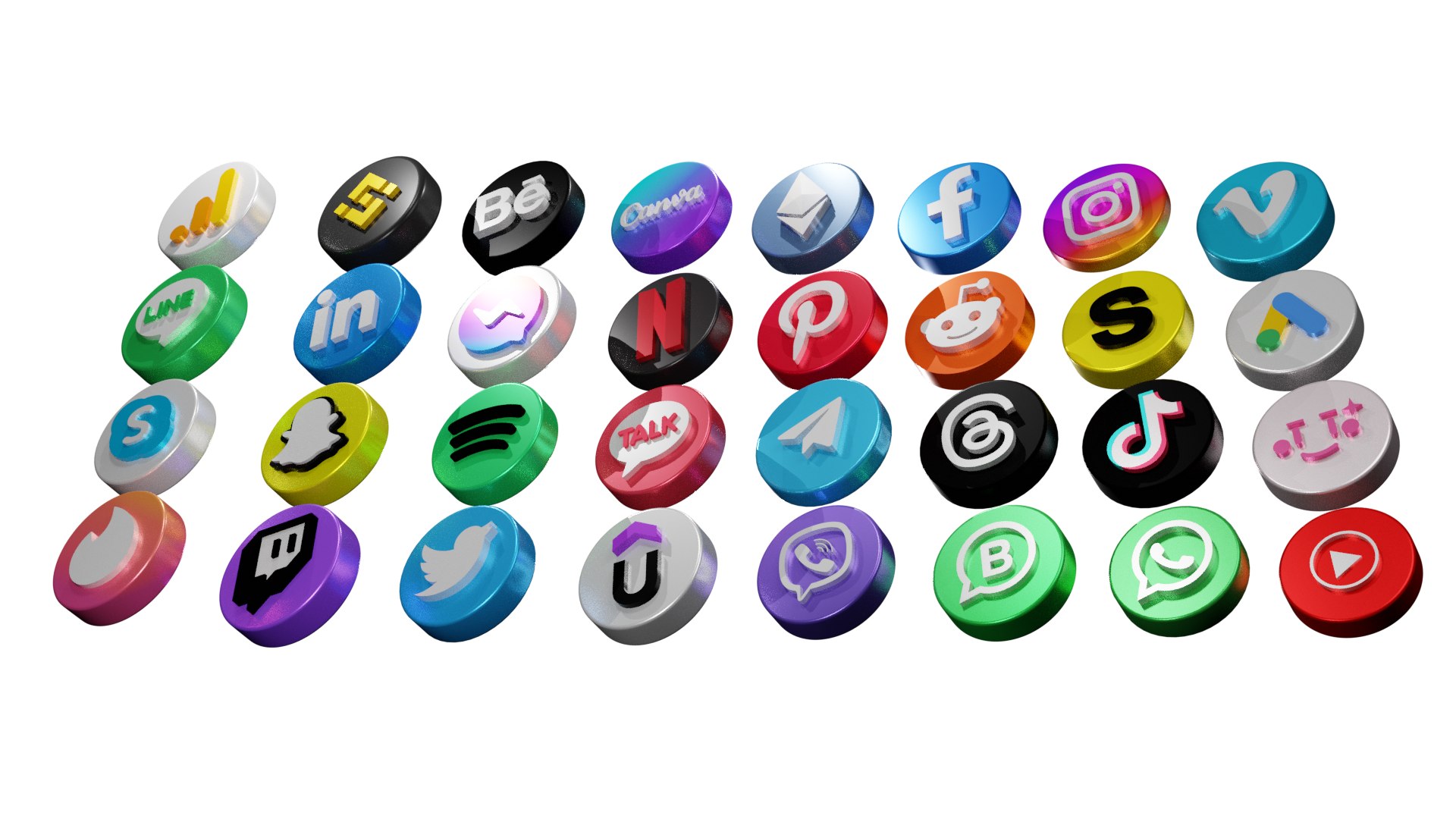Social Media Apps 3D Icon Set 3D Model - TurboSquid 2242637