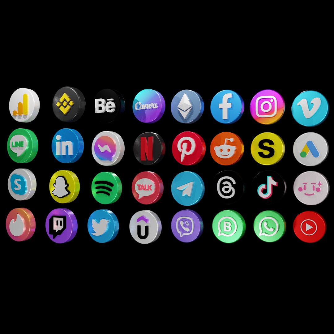 Social Media Apps 3D Icon Set 3D Model - TurboSquid 2242637