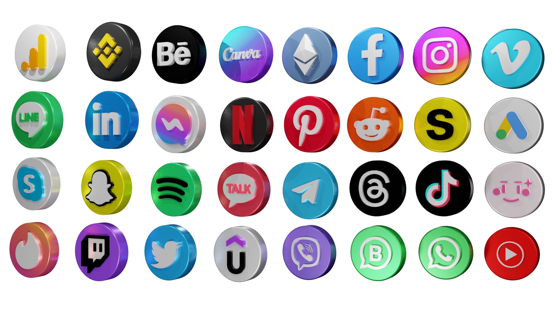 Social Media Apps 3D Icon Set 3D Model - TurboSquid 2242637