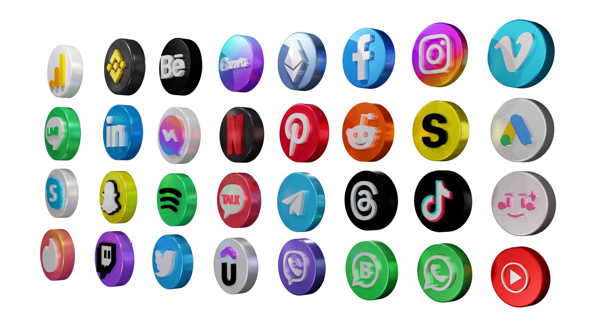 Social Media Apps 3D Icon Set 3D Model - TurboSquid 2242637