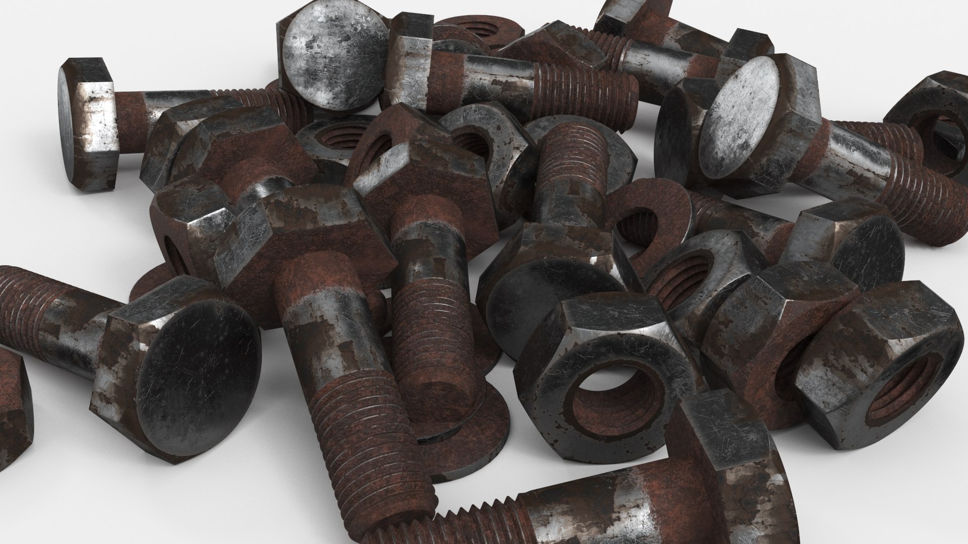 Rusted Metal Hex Bolts Nuts 3D Model - TurboSquid 2116860