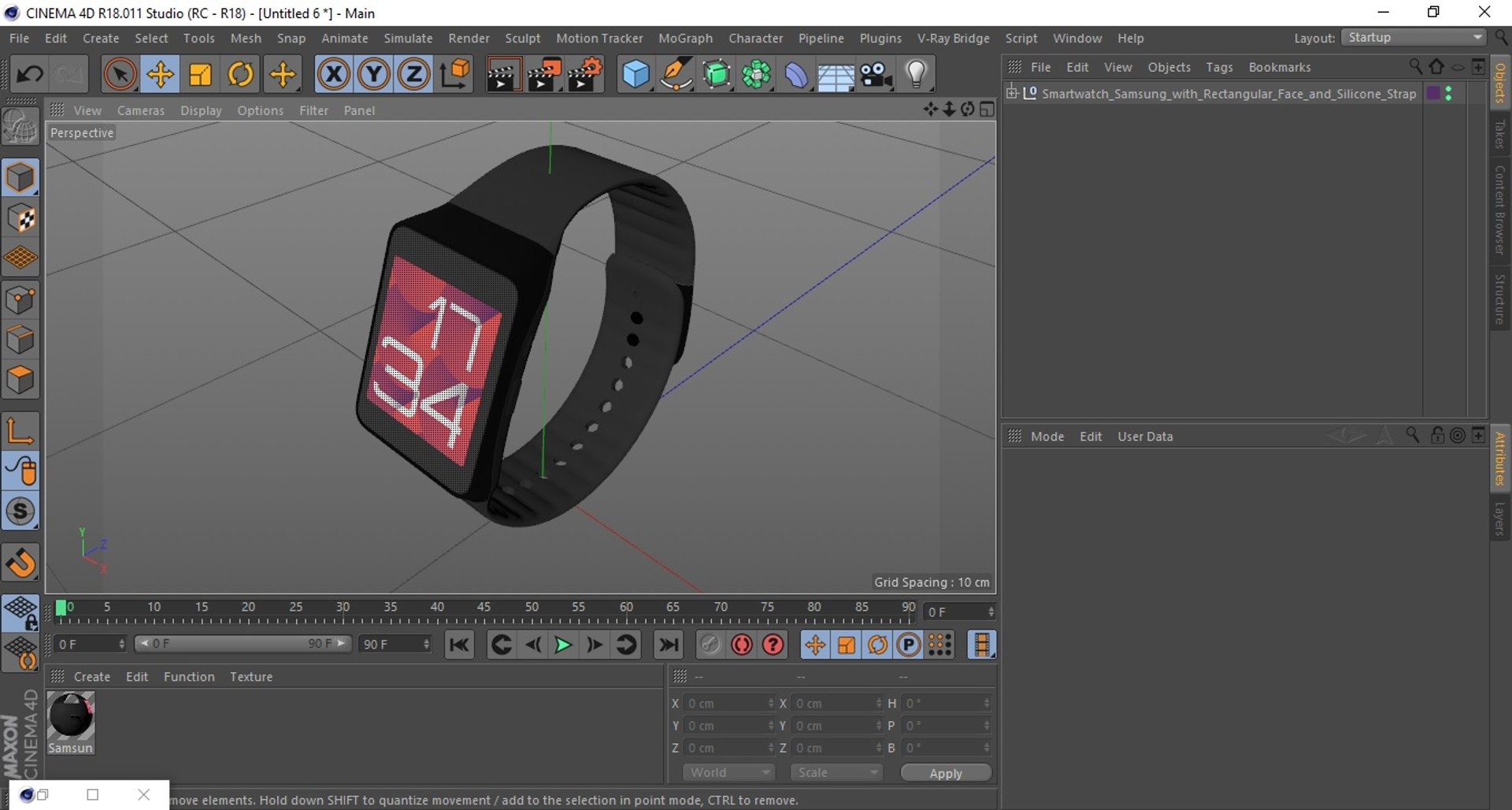 3D Smartwatch Samsung With Rectangular Face And Silicone Strap ...