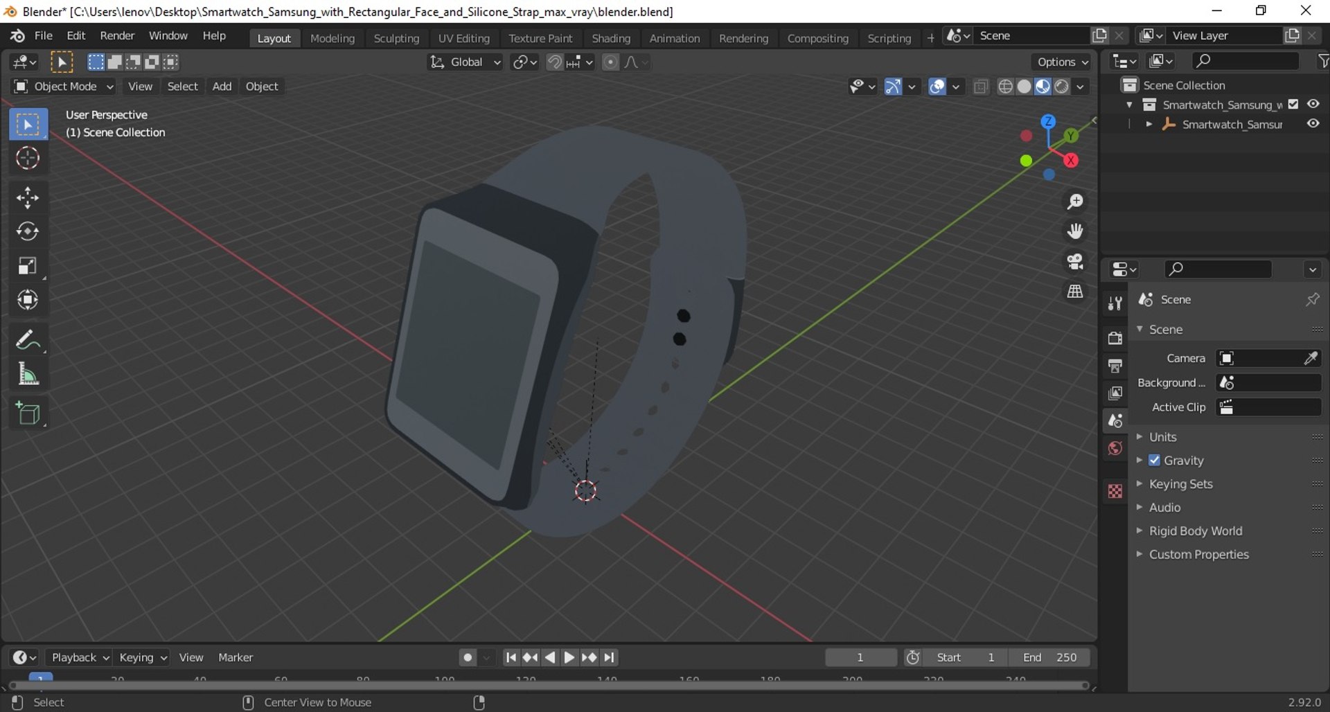 3D Smartwatch Samsung With Rectangular Face And Silicone Strap ...