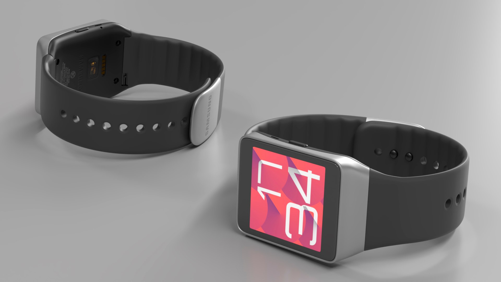 3D Smartwatch Samsung With Rectangular Face And Silicone Strap ...