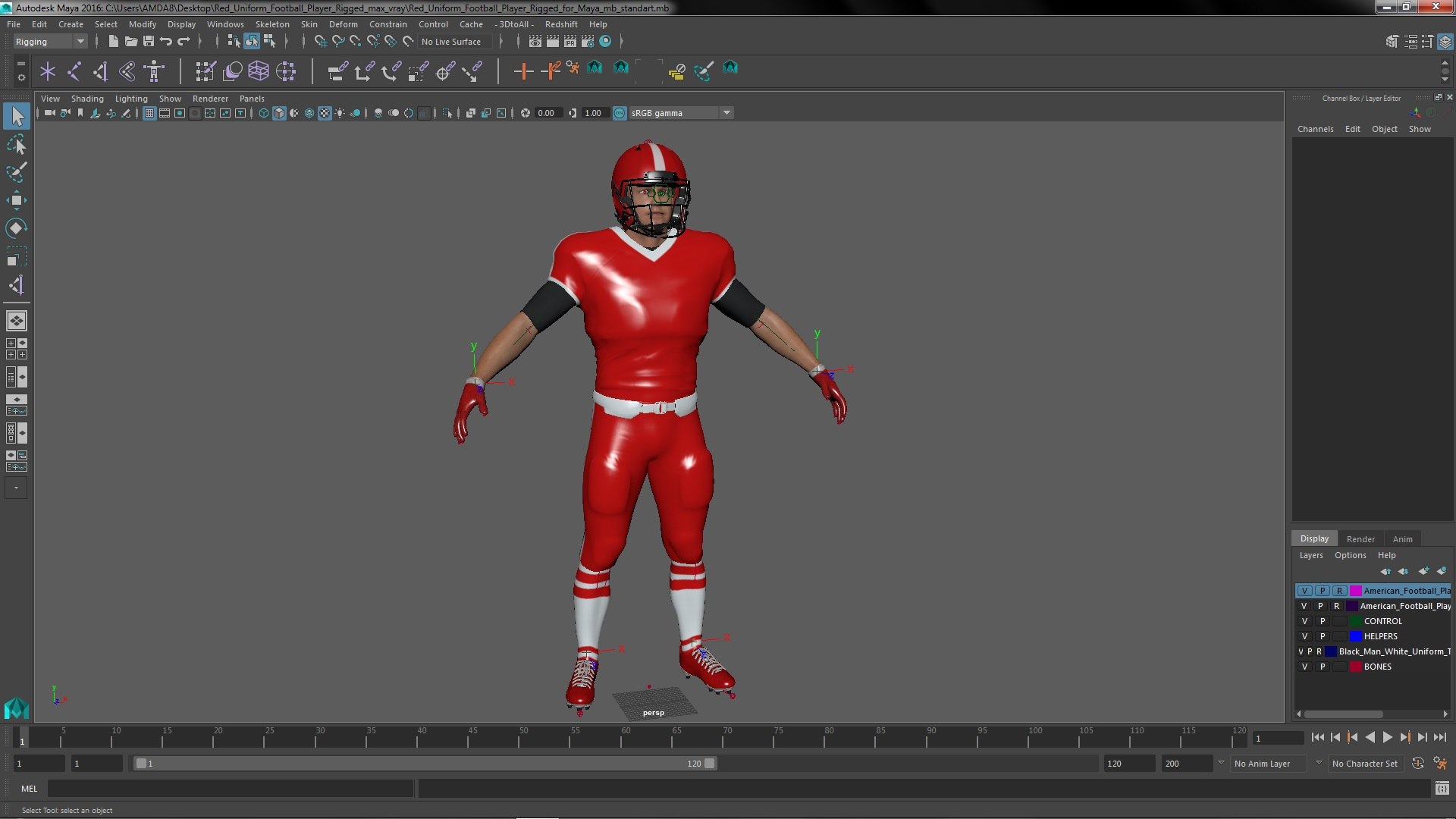 3D Model Red Uniform Football Player Rigged For Maya - TurboSquid 2108591