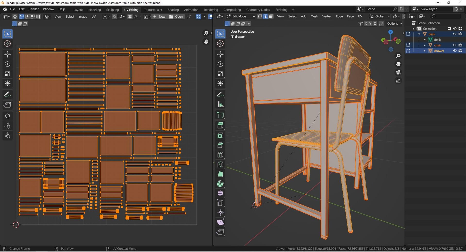 3D Wide Classroom Table With Side Shelves - TurboSquid 2202134