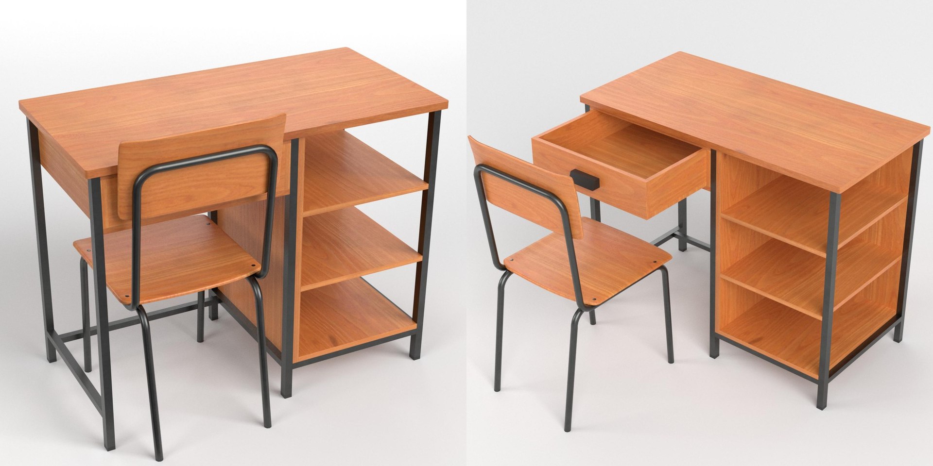 3D Wide Classroom Table With Side Shelves - TurboSquid 2202134