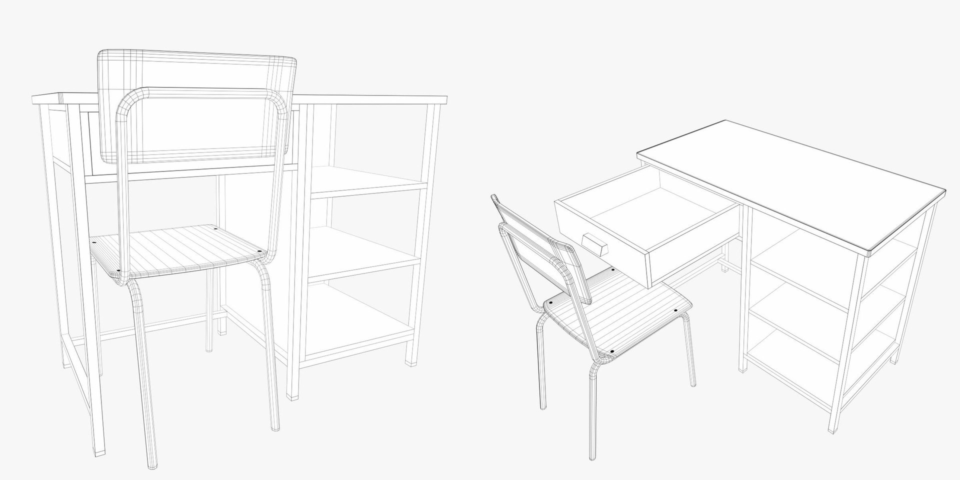 3D Wide Classroom Table With Side Shelves - TurboSquid 2202134