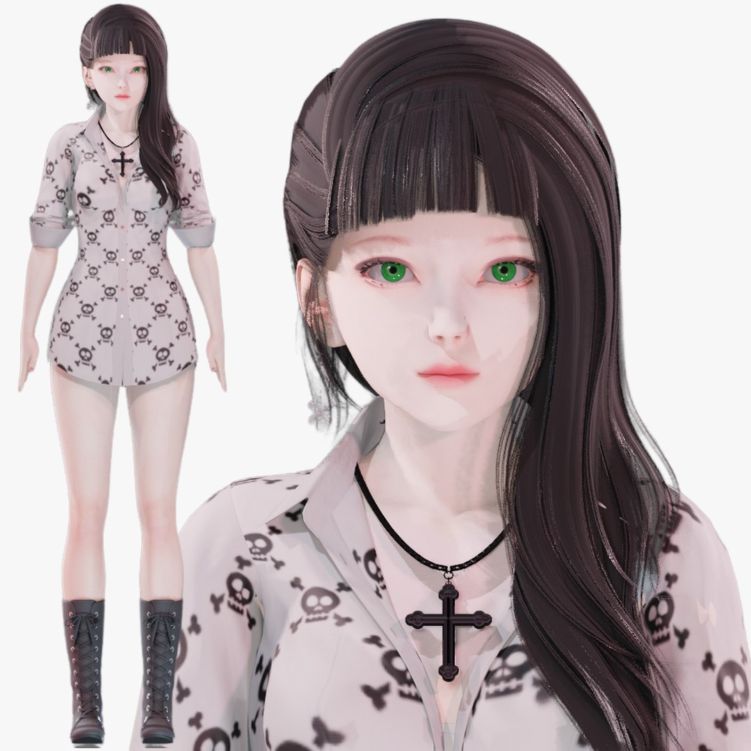 Emo Clothing 0005 - UE5 - Unity - Blender - Animated - Realistic Female ...