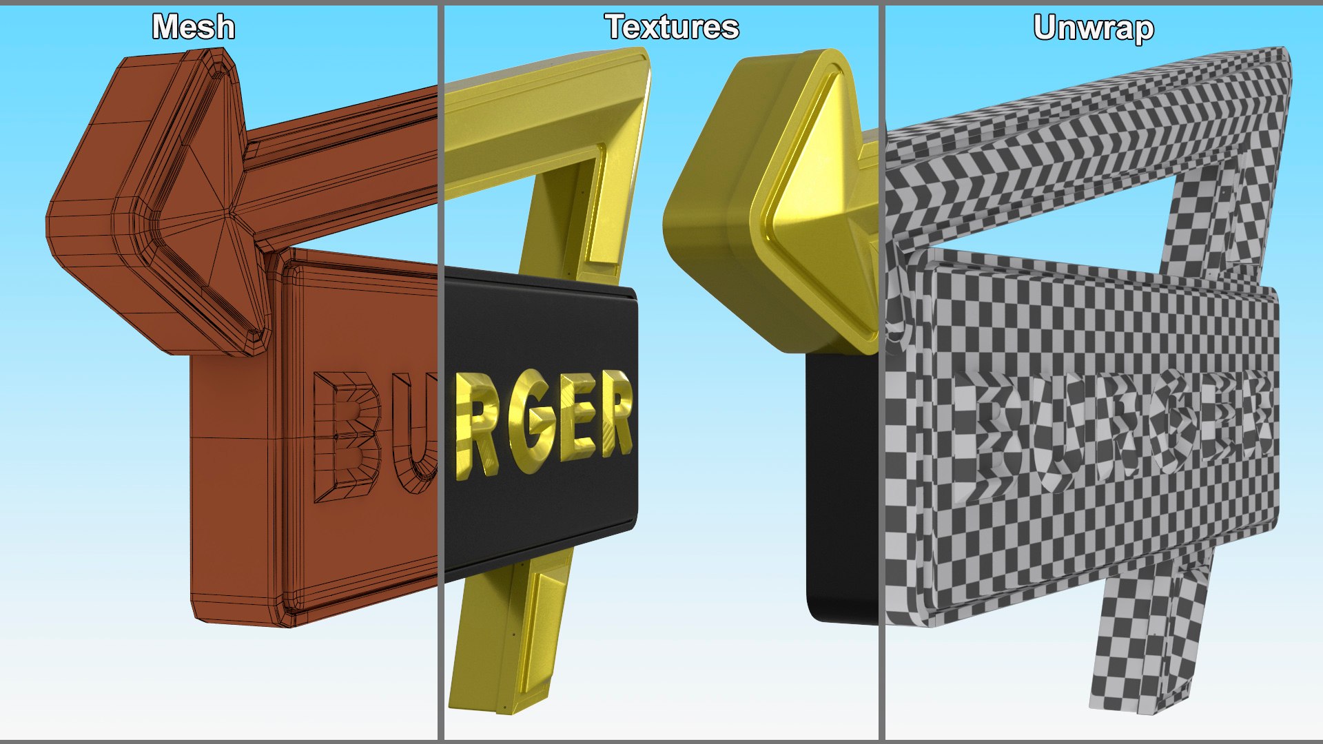 Black Gold Burger Sign 3D Model - TurboSquid 2277614