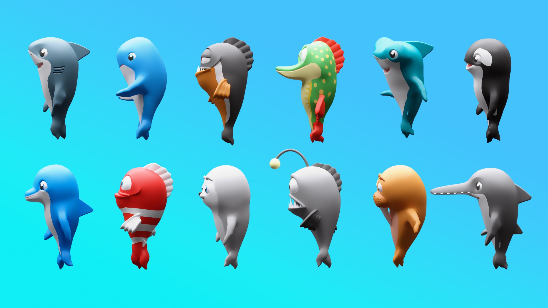 3D Model Cartoon Characters Sea Animals - TurboSquid 2515340