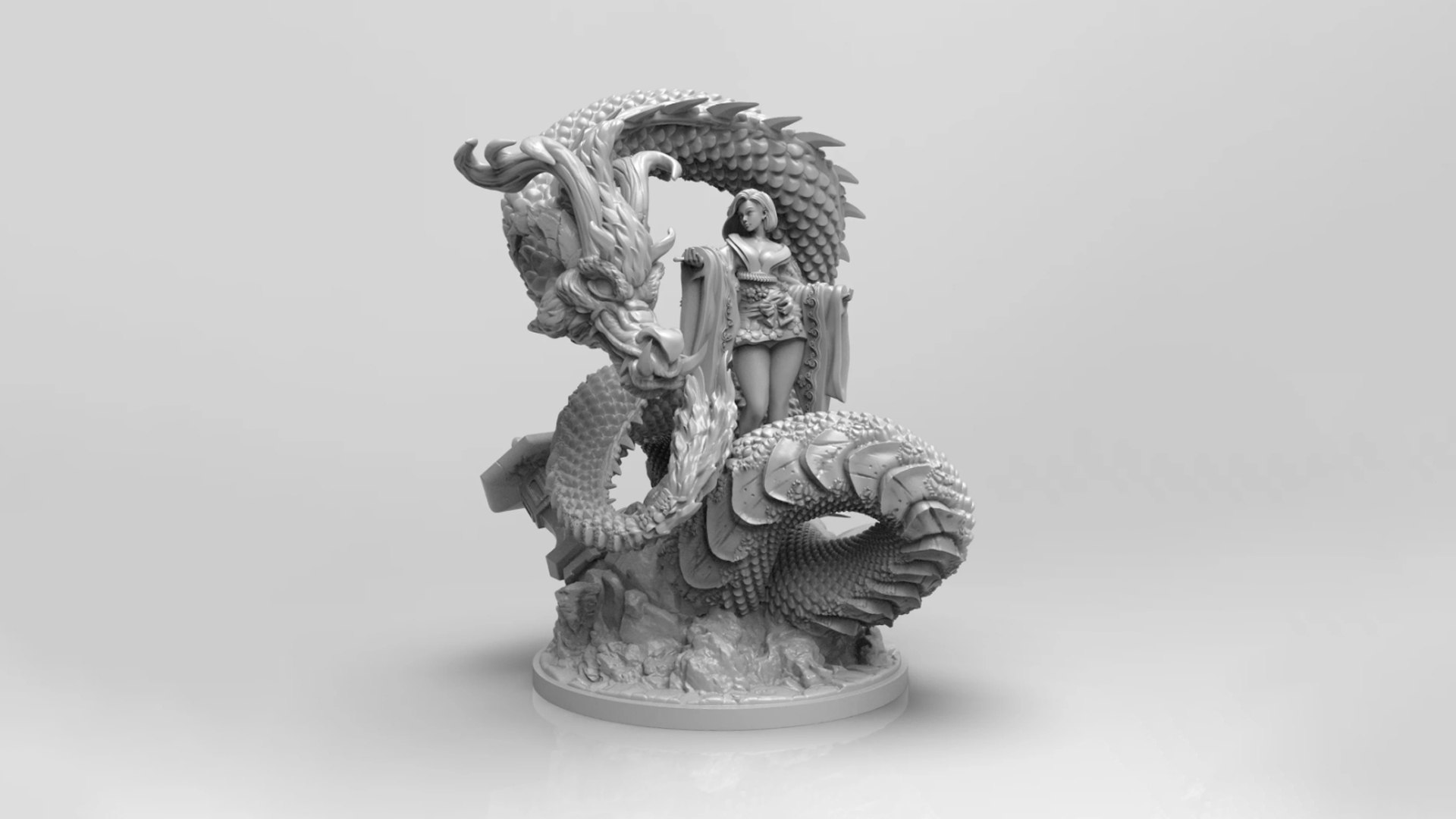 3D DRAGONBALL ANDROID 18 WITH THE GREEN DRAGON STATUE STL 3D MODEL ...