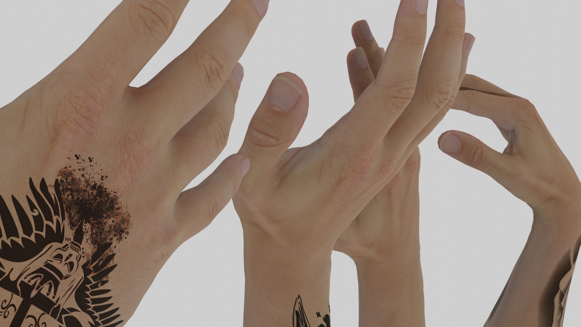 Hand Model Photorealistic With Plain And Tattoo Texture - Low-poly 3D ...