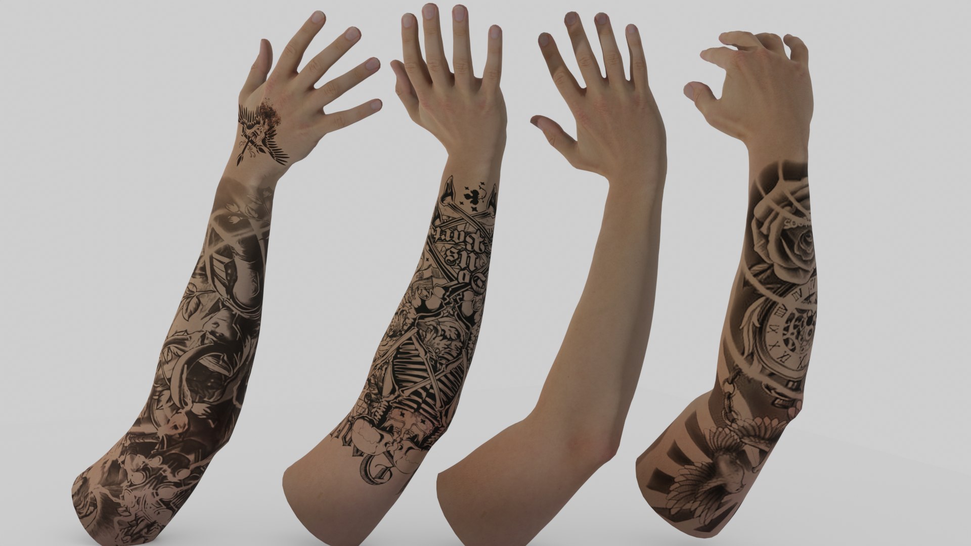 Hand Model Photorealistic With Plain And Tattoo Texture - Low-poly 3D ...