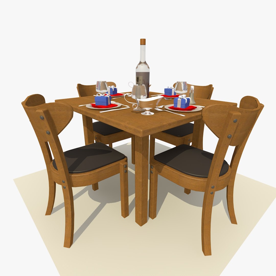 Oak Square Restaurant Dining Table 3d Model