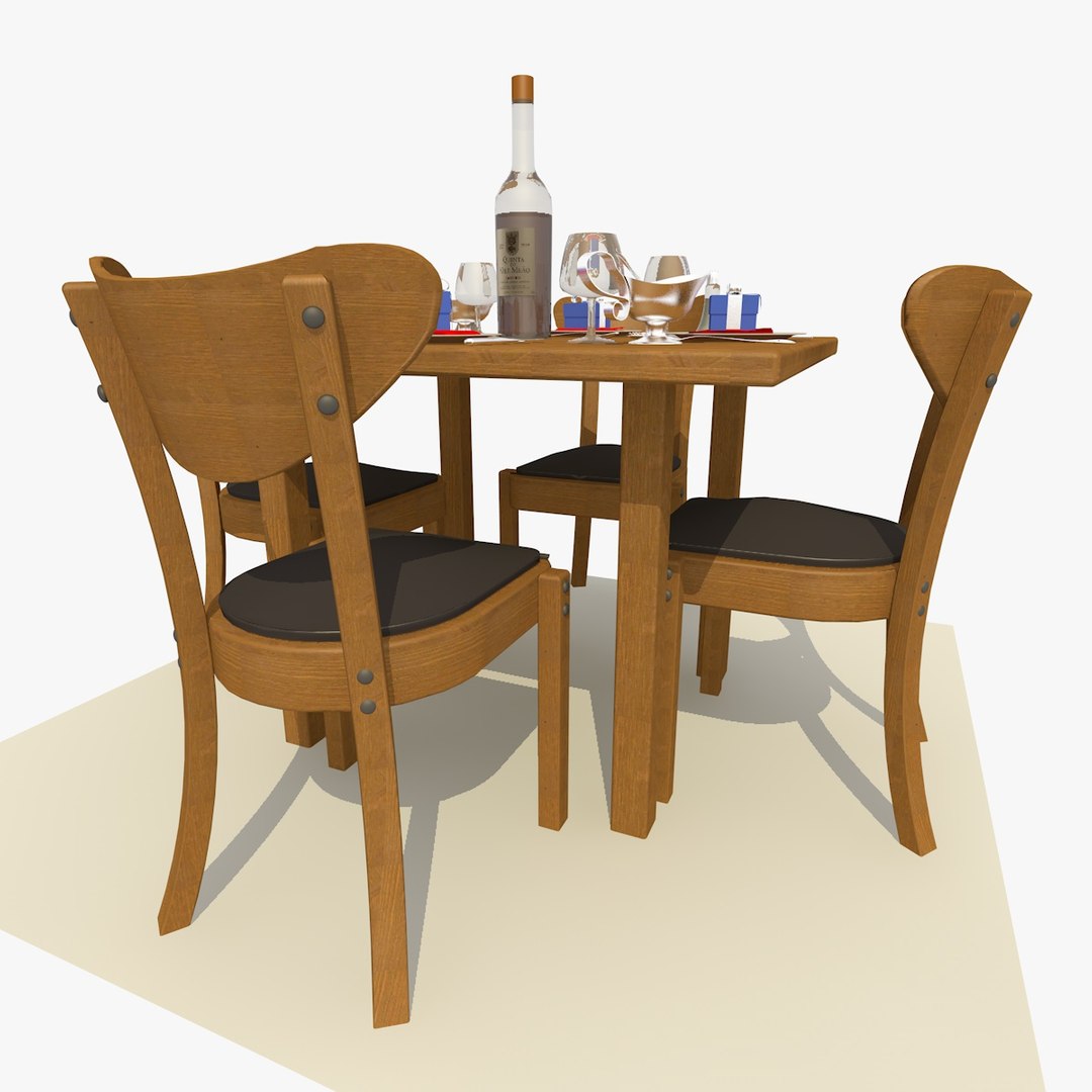 Oak Square Restaurant Dining Table 3d Model