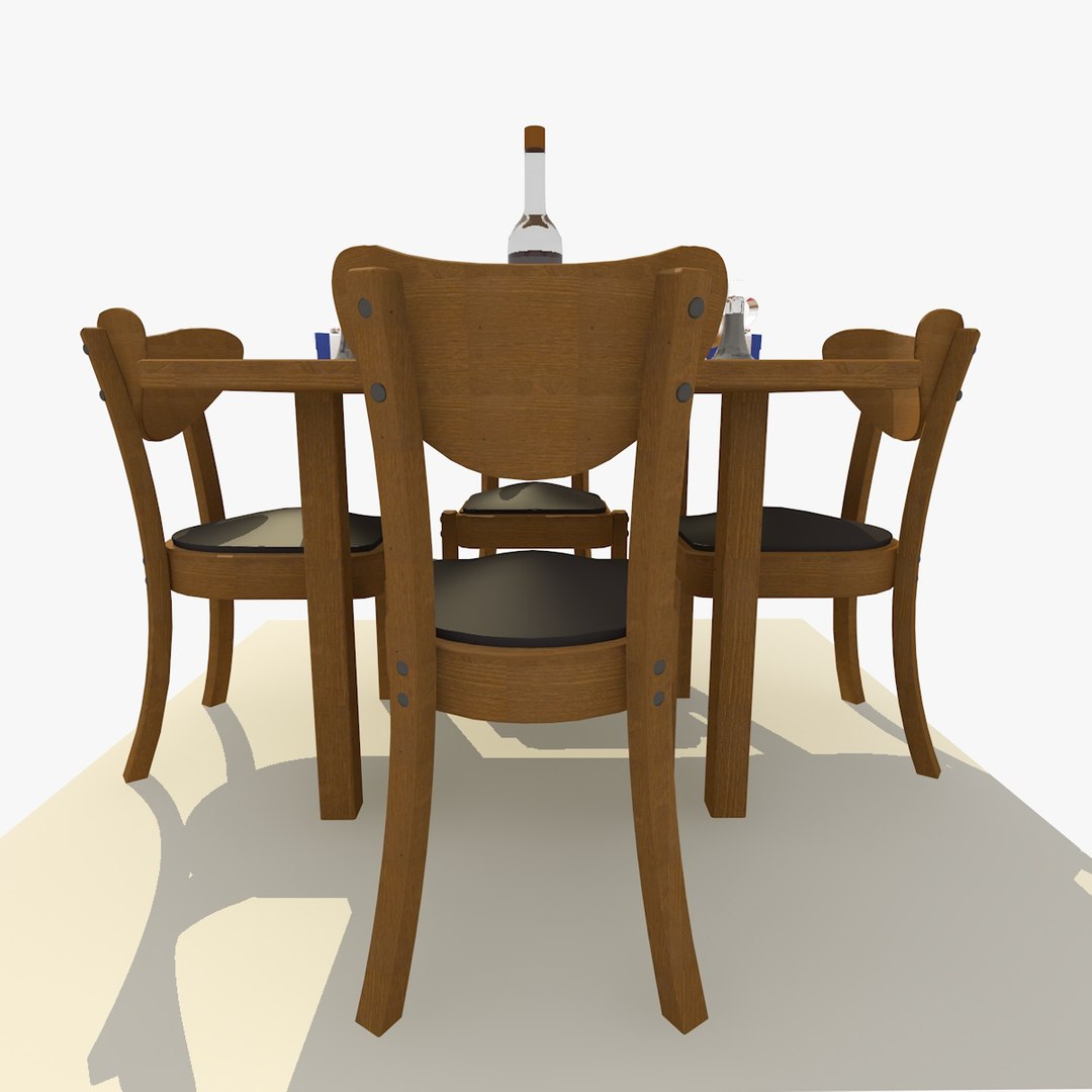 Oak Square Restaurant Dining Table 3d Model