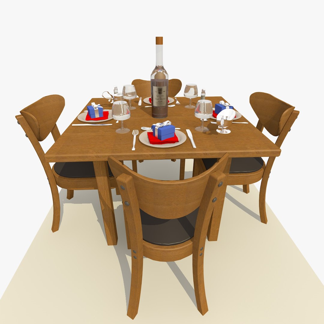 Oak Square Restaurant Dining Table 3d Model