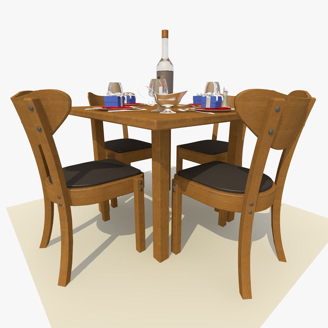 Oak Square Restaurant Dining Table 3d Model