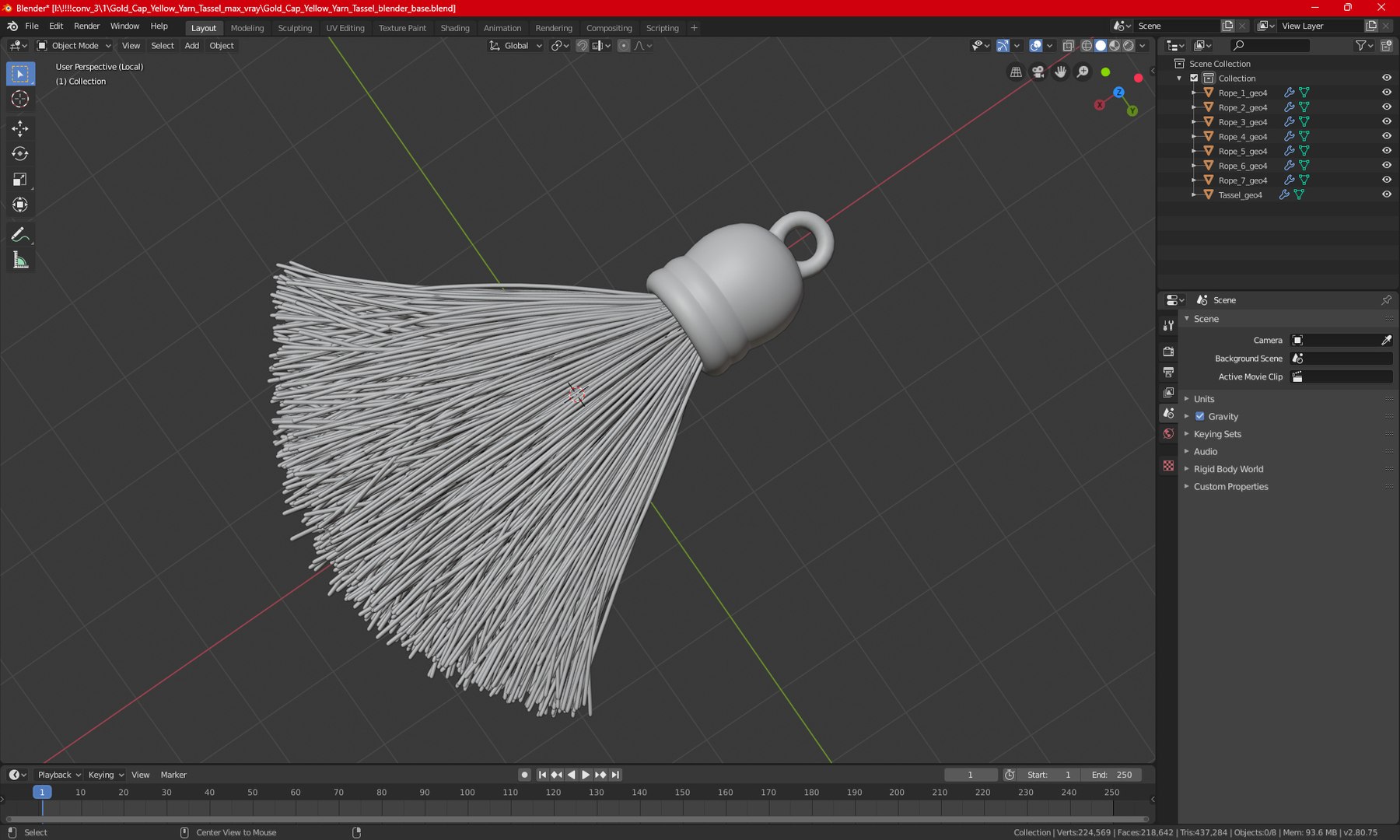 3D Gold Cap Yellow Yarn Tassel Model - TurboSquid 2175517