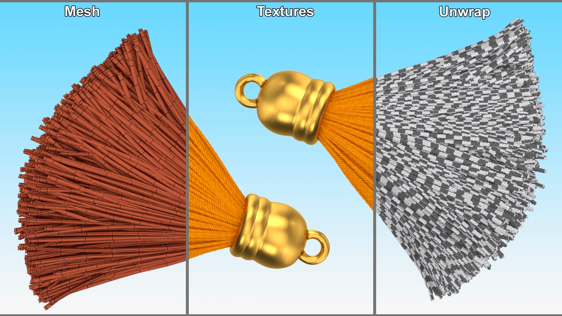3D Gold Cap Yellow Yarn Tassel Model - TurboSquid 2175517