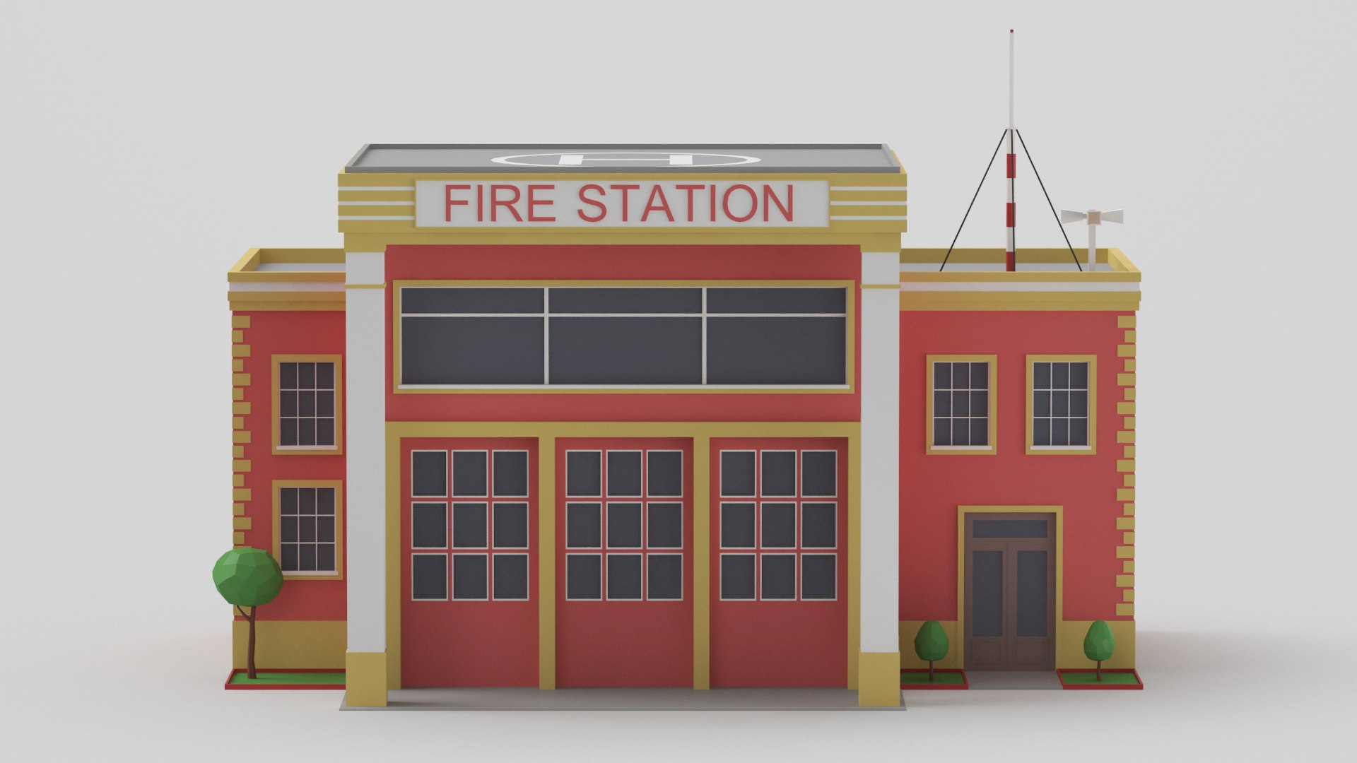 3D Model Low Poly Cartoon Fire Station - TurboSquid 1848107