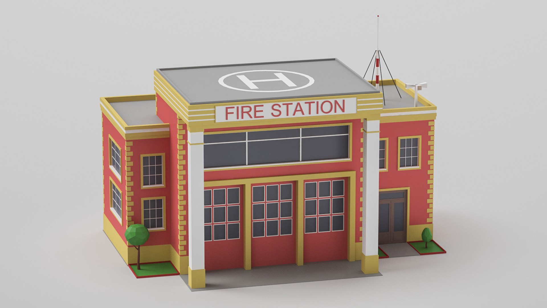 3D Model Low Poly Cartoon Fire Station - TurboSquid 1848107