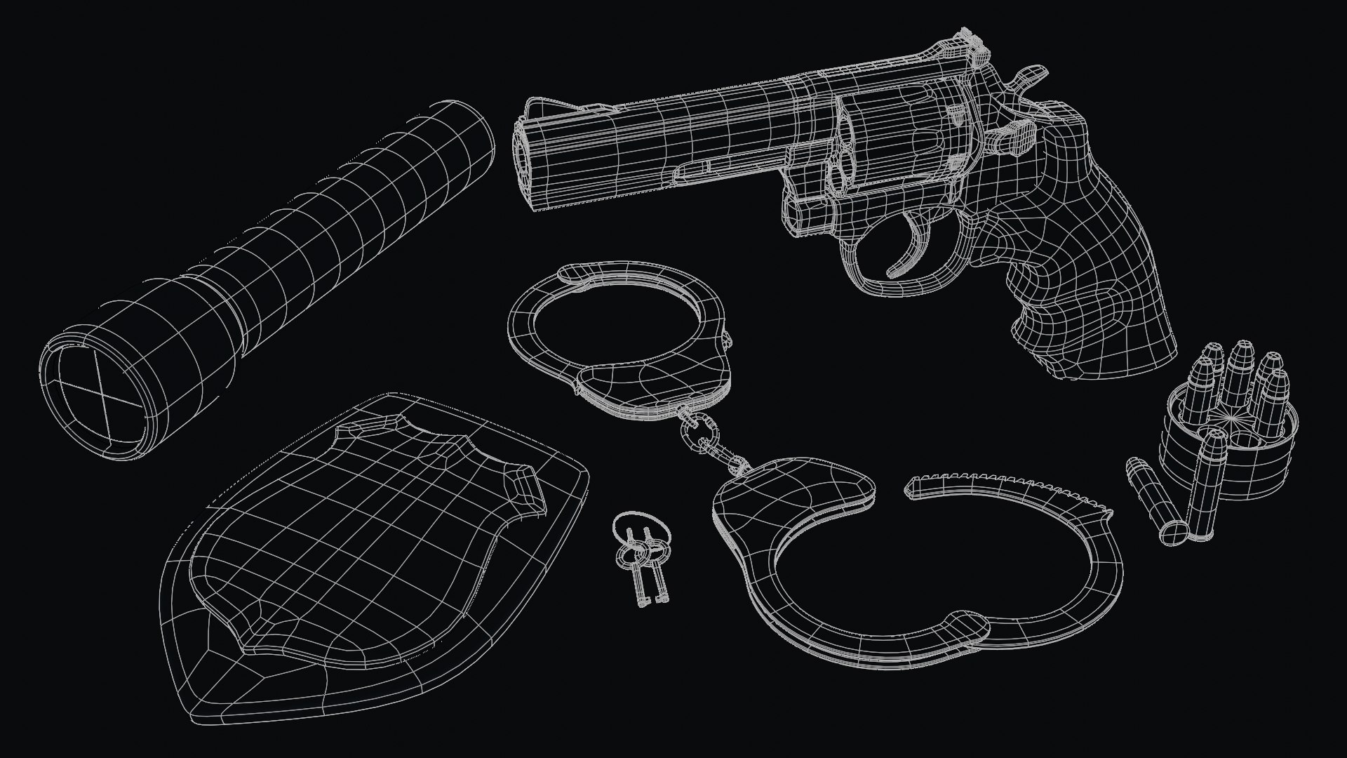 Detective Props Kit - MAGNUM Gun-Bullet-Police Badge-Handcuffs 3D Model ...