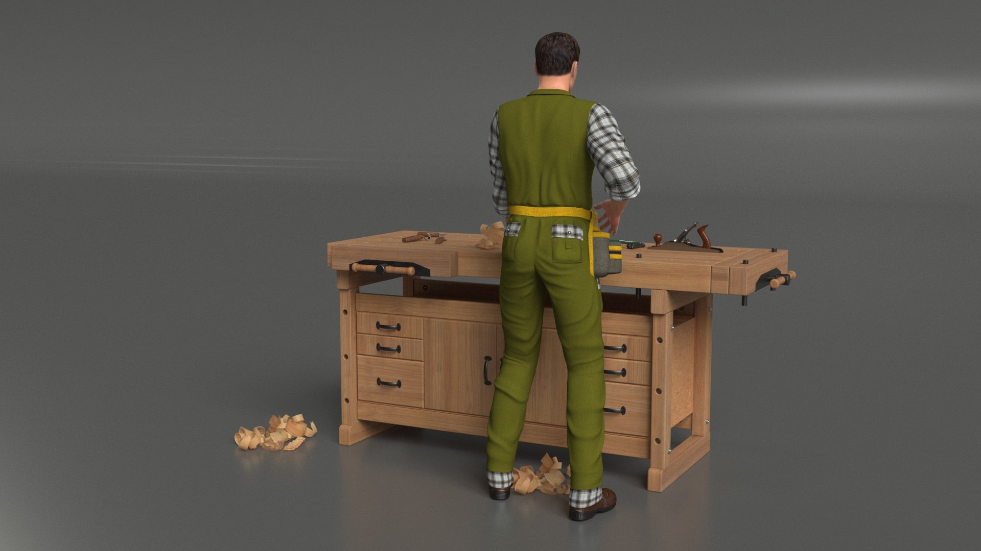 Carpenter Working At Woodworking Bench With Tools 3D Model - TurboSquid ...