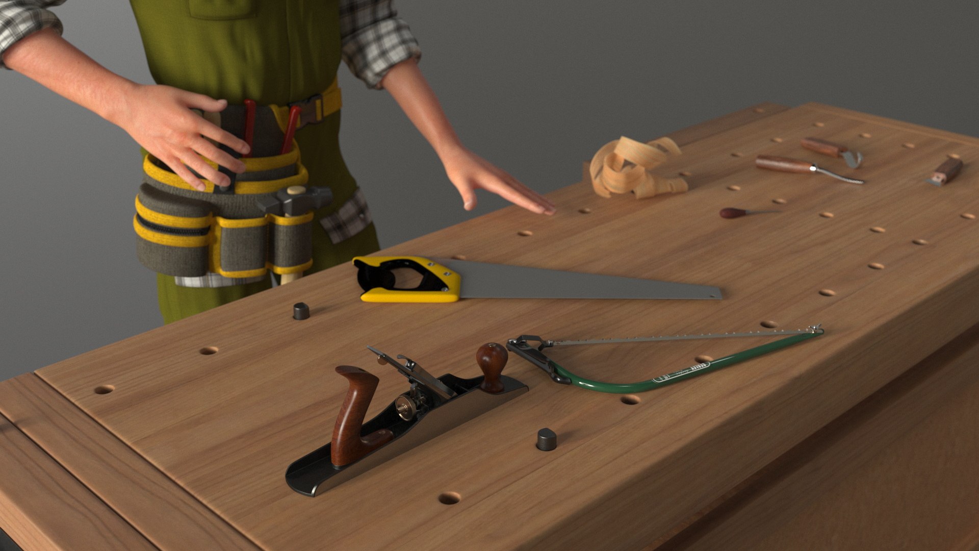 Carpenter Working At Woodworking Bench With Tools 3D Model - TurboSquid 2280215