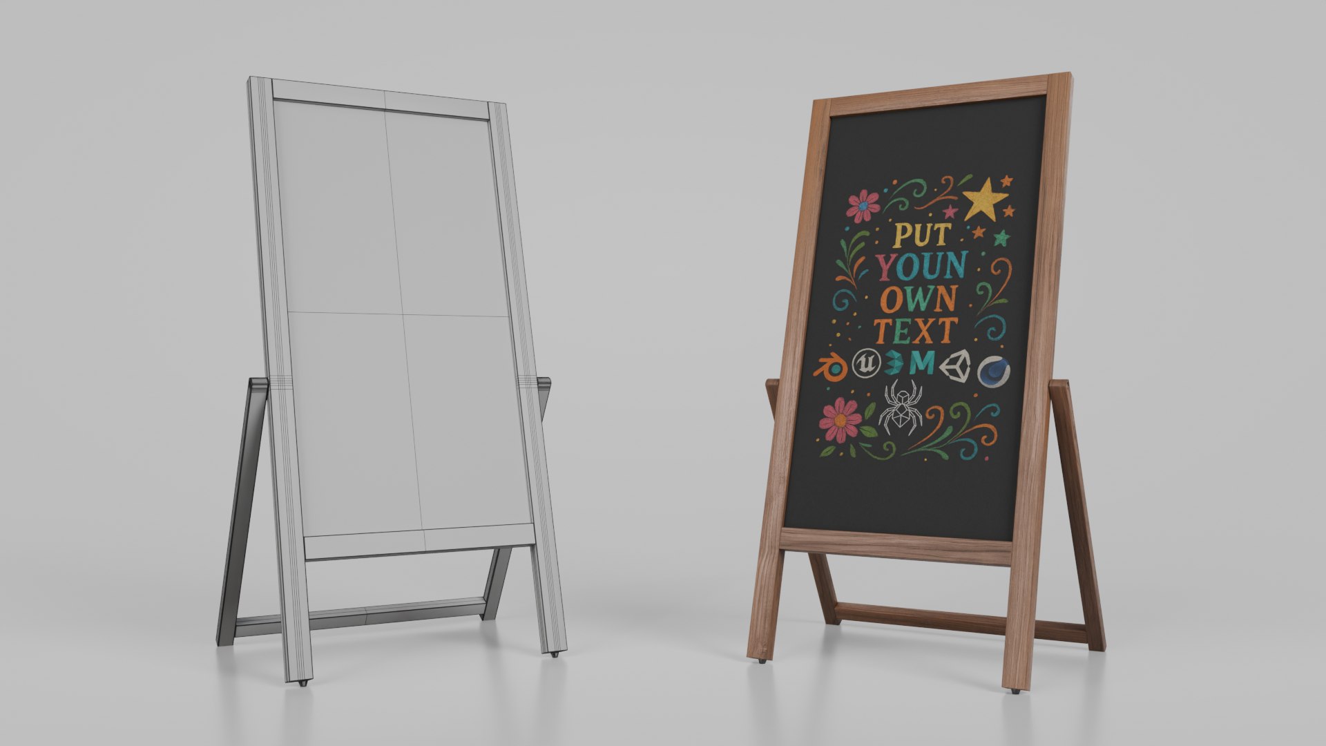 Customizable Double Sided Wooden Chalkboard Sign 3D Model - TurboSquid ...