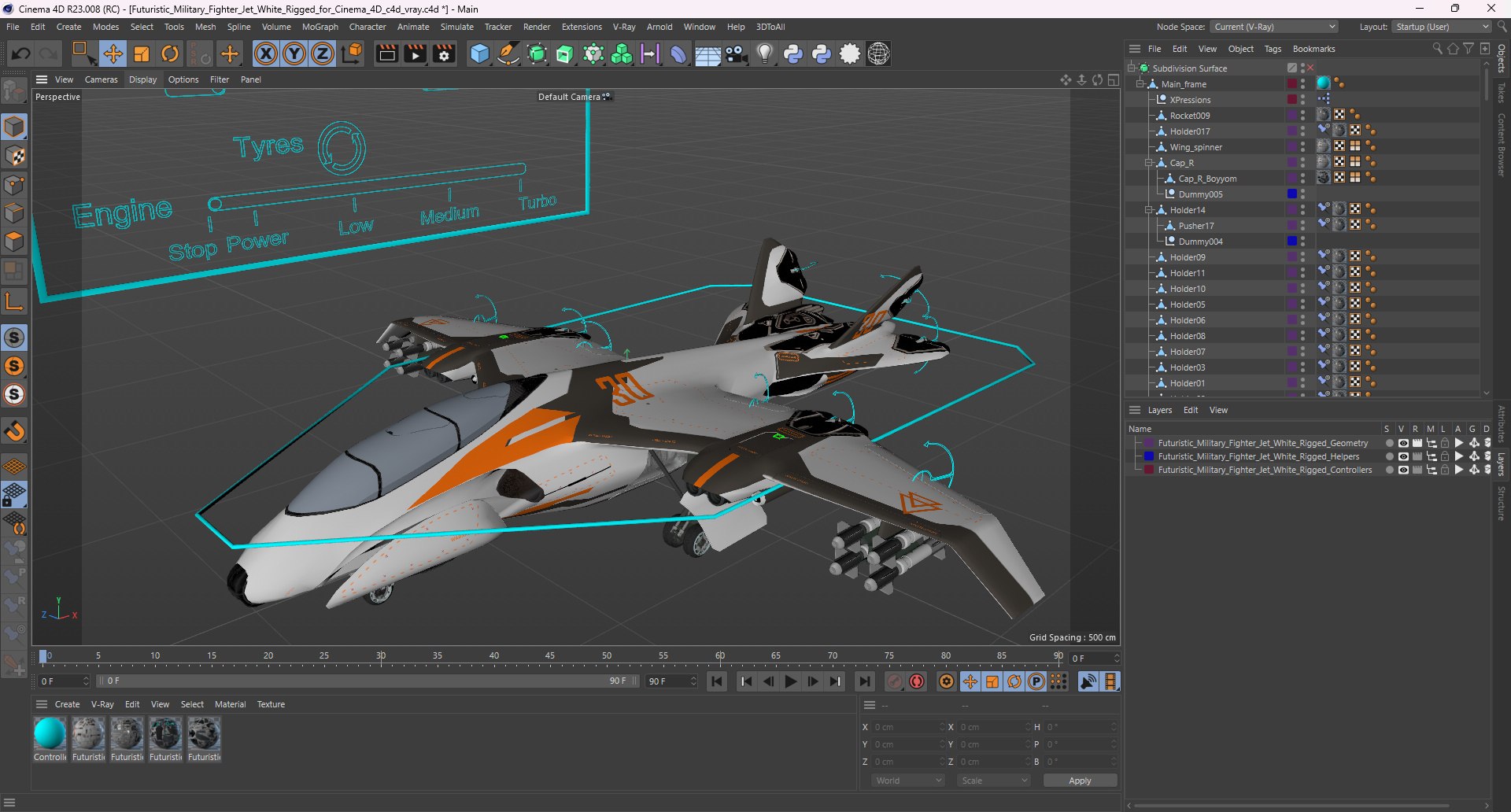 Futuristic Military Fighter Jet White Rigged For Cinema 4D 3D ...