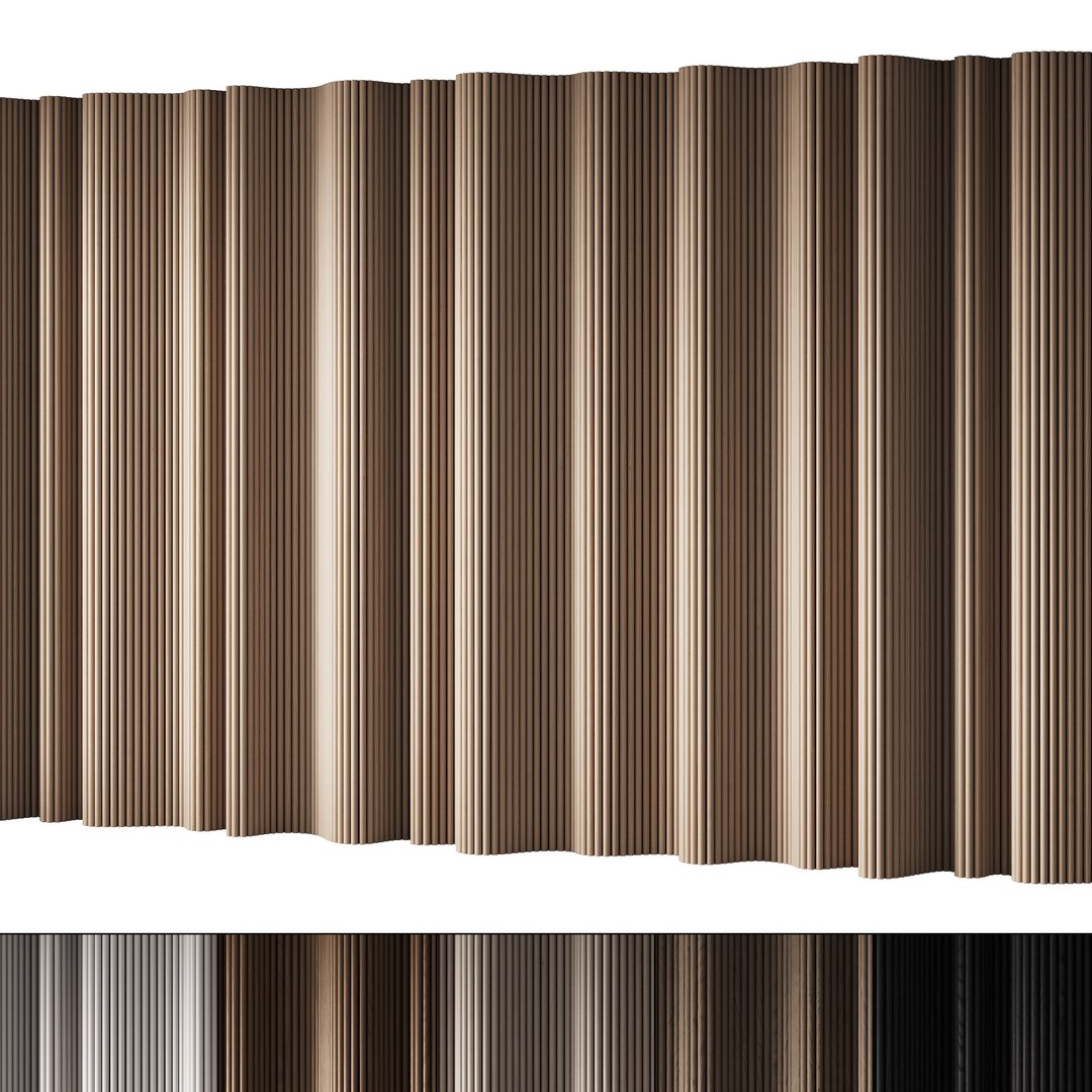 3D 434 Wall Composition 15 Wave Fluted Wood Reeded Panels 02 ...