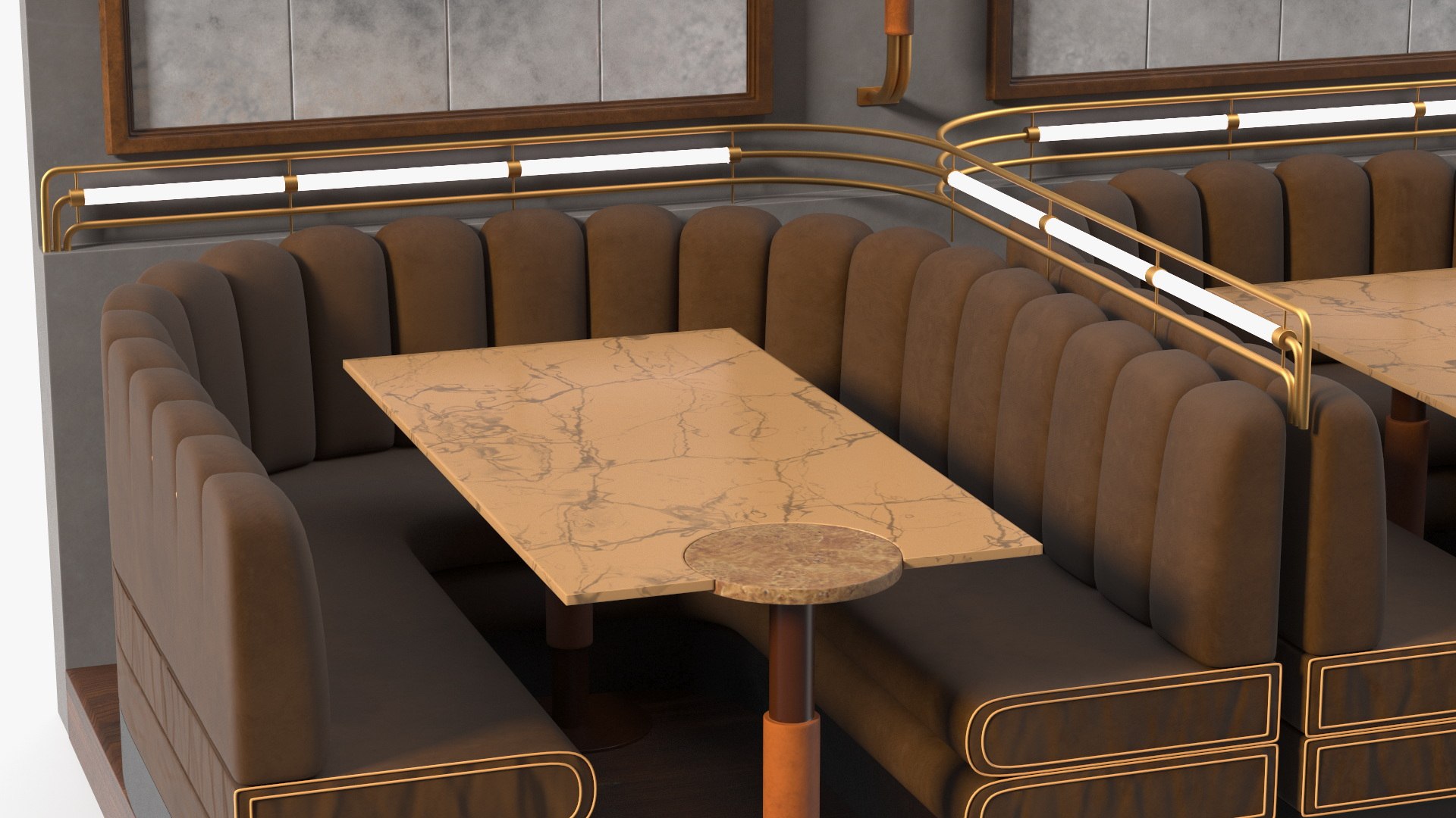 3D Vintage Diner Booth Seating With Tables And Lamps - TurboSquid 2330237