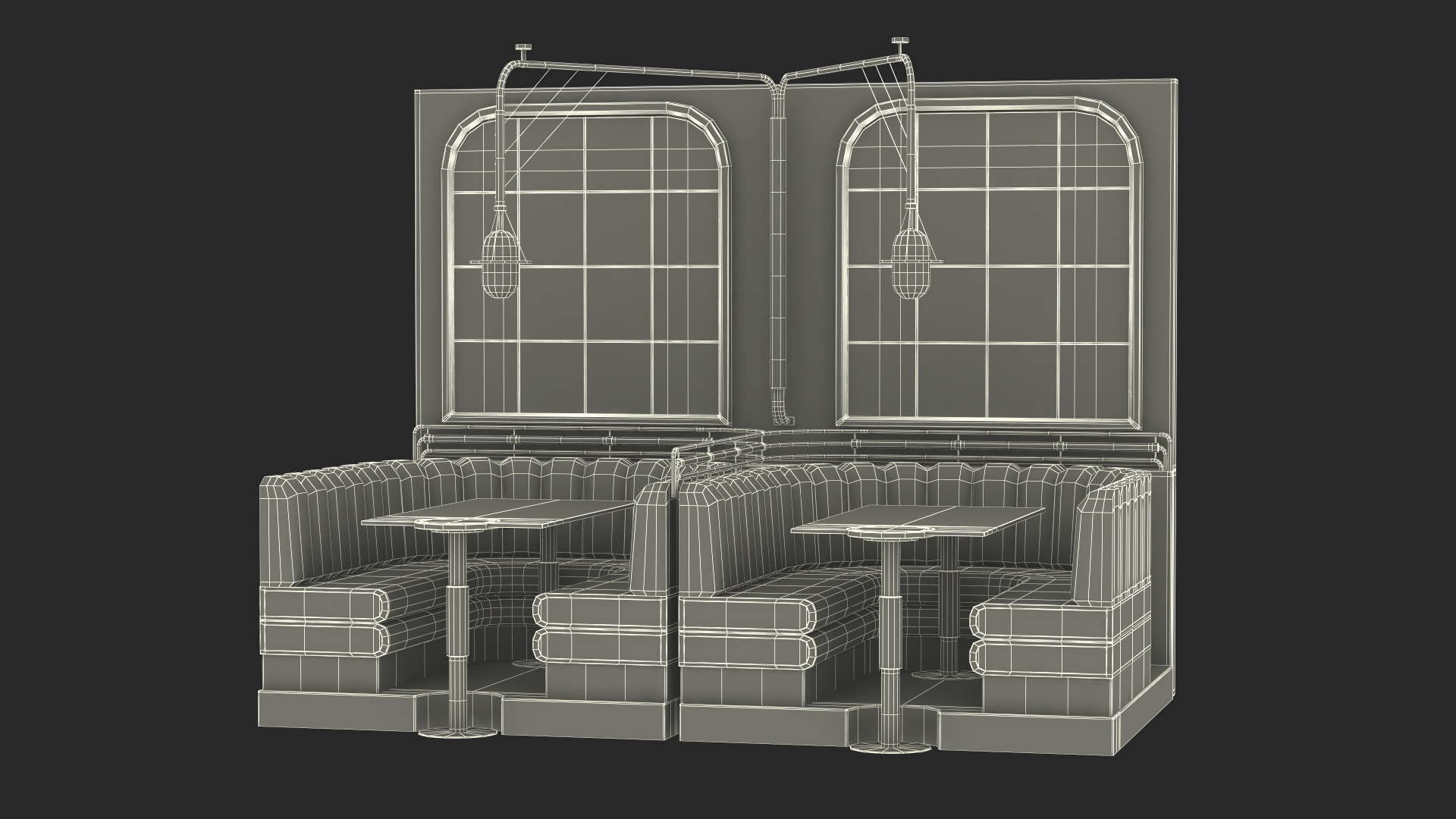 3D Vintage Diner Booth Seating With Tables And Lamps - TurboSquid 2330237