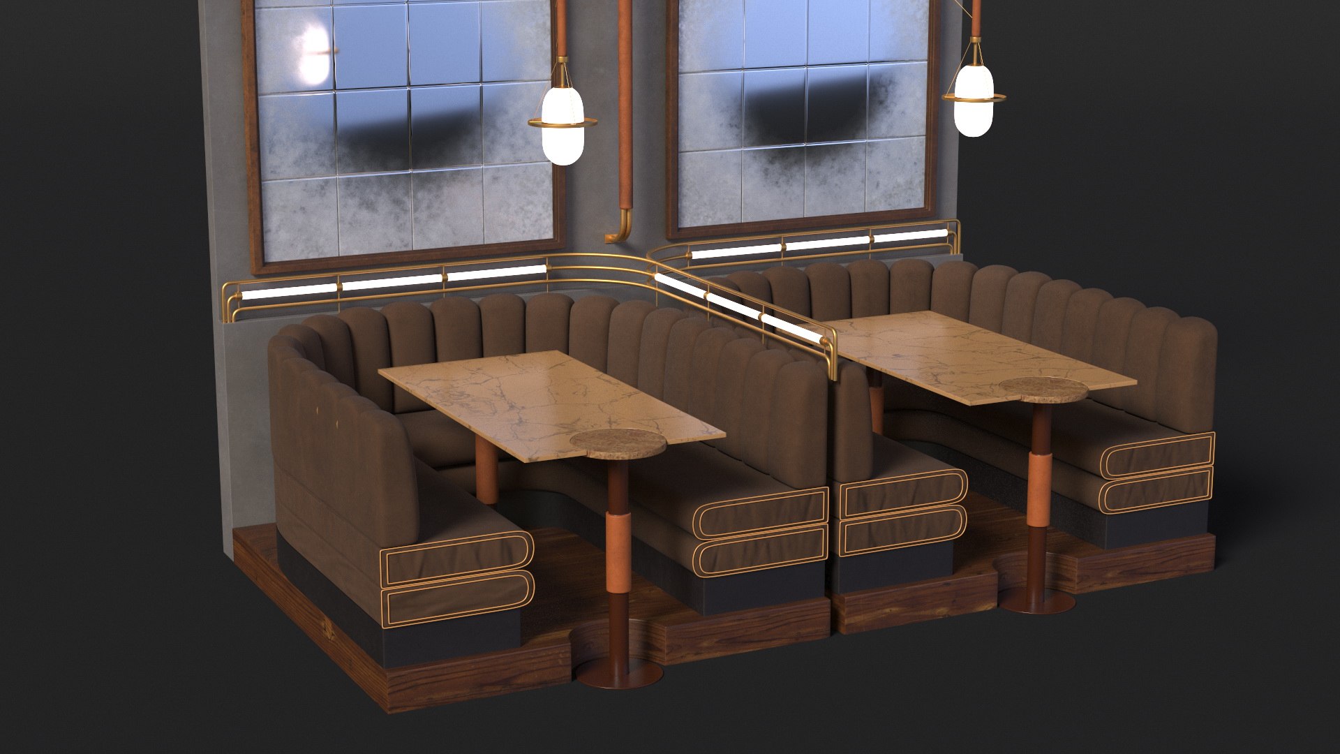 3D Vintage Diner Booth Seating With Tables And Lamps - TurboSquid 2330237