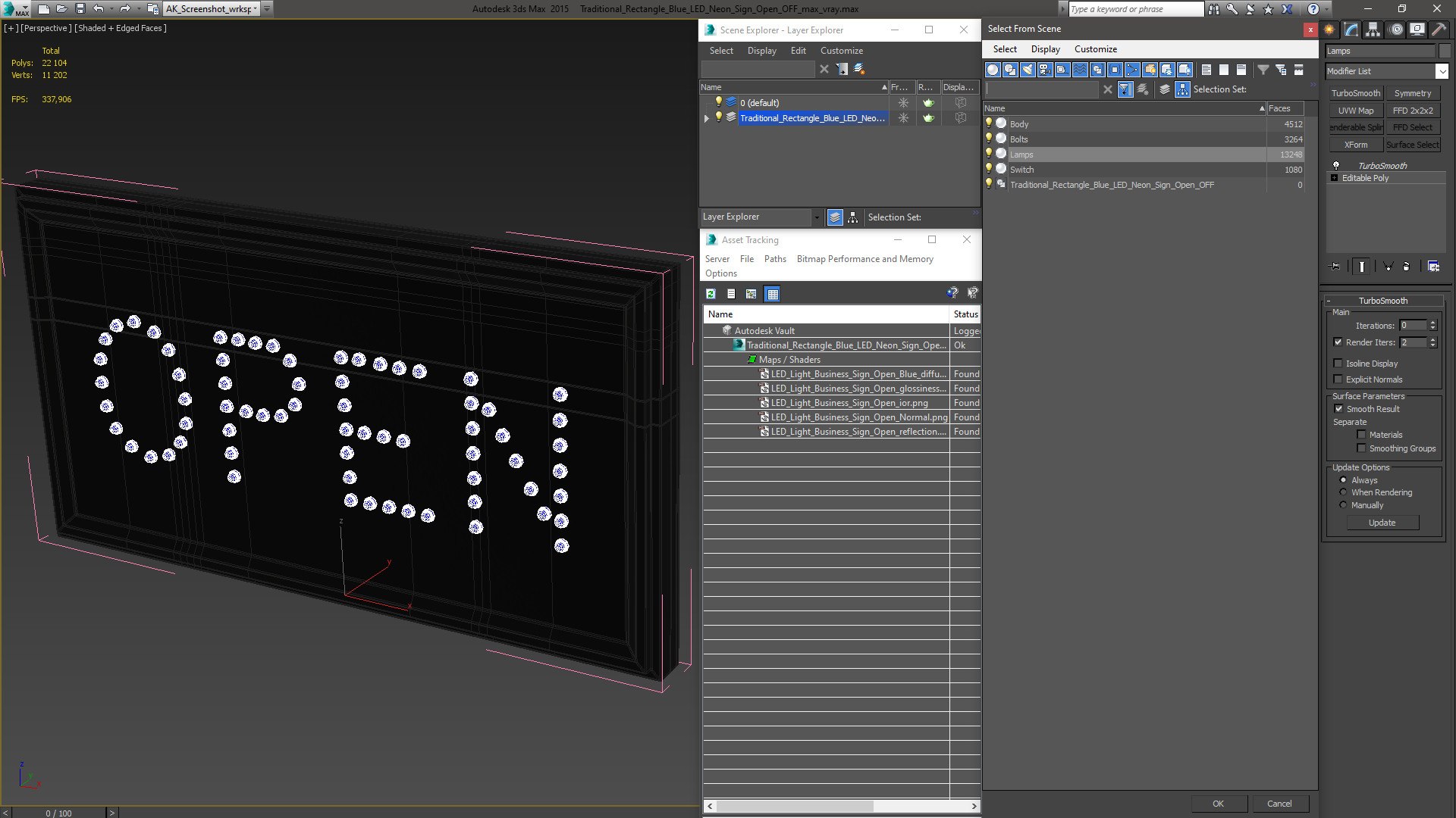 3D Traditional Rectangle Blue LED Neon Sign Open OFF model - TurboSquid ...