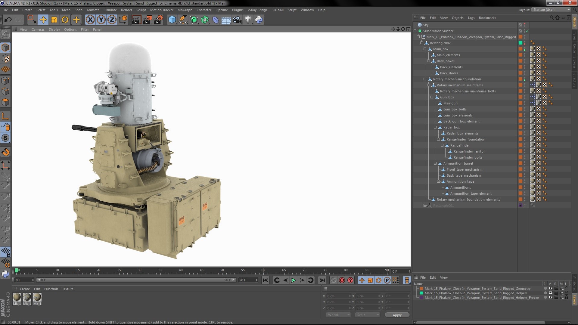 3D Mark 15 Phalanx Close-In Weapon System Sand Rigged For Cinema 4D ...