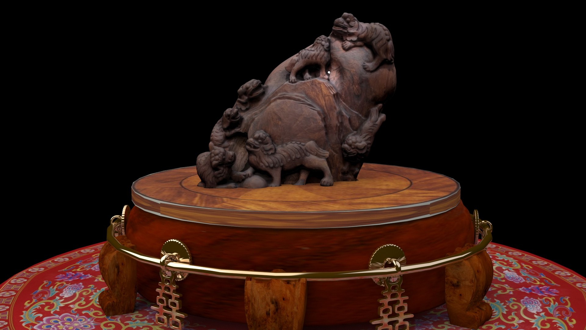 Chinese Lion Wood Root Carving Sculpture 3D - TurboSquid 2280403
