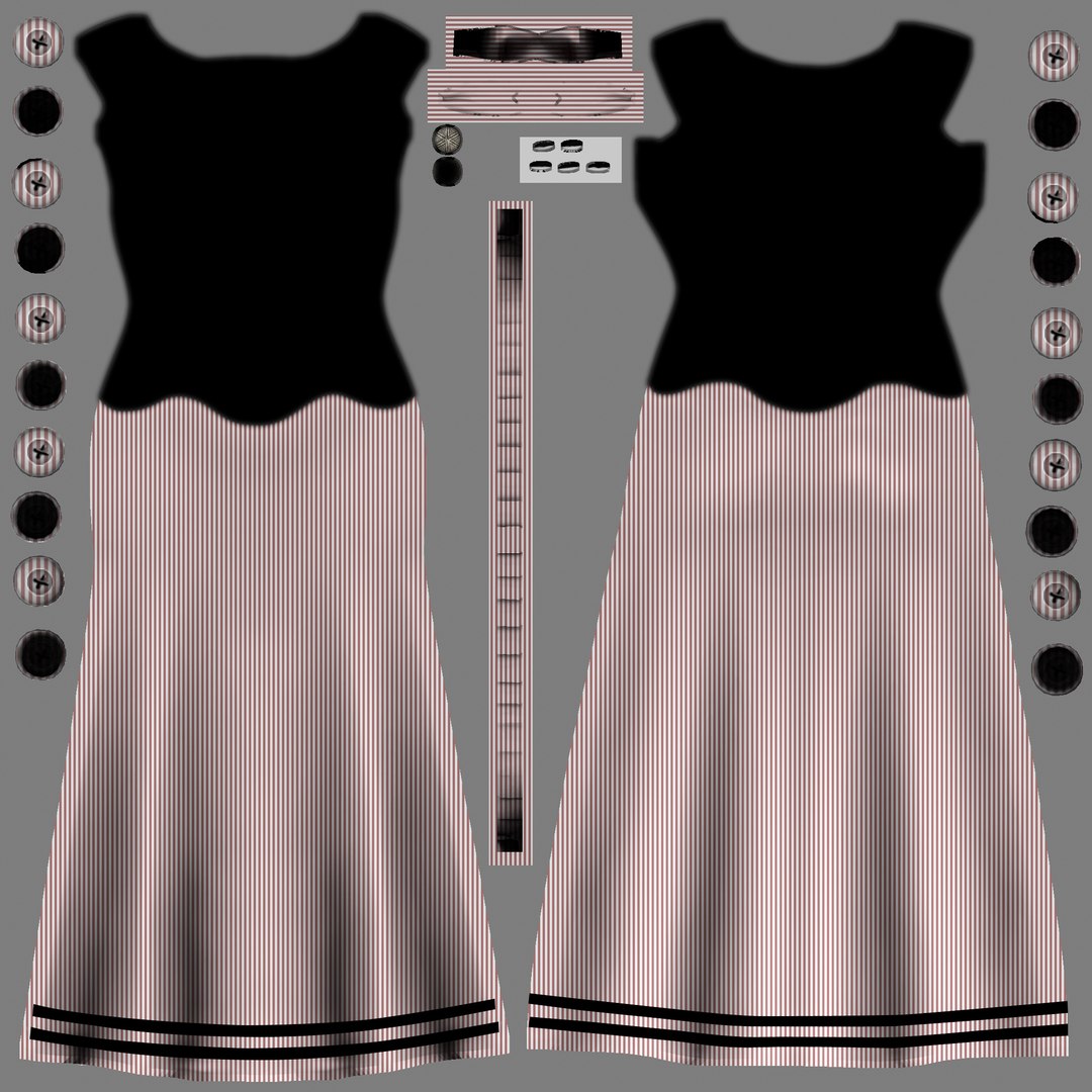 Striped Fishtail Floor Length Mermaid Skirt Dress 3D model - TurboSquid ...