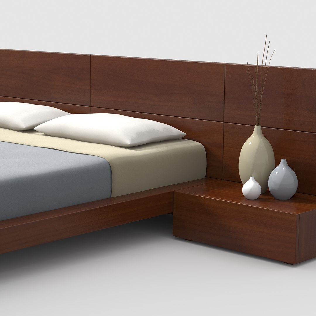 3d Model Modern Bed Cherry Wood