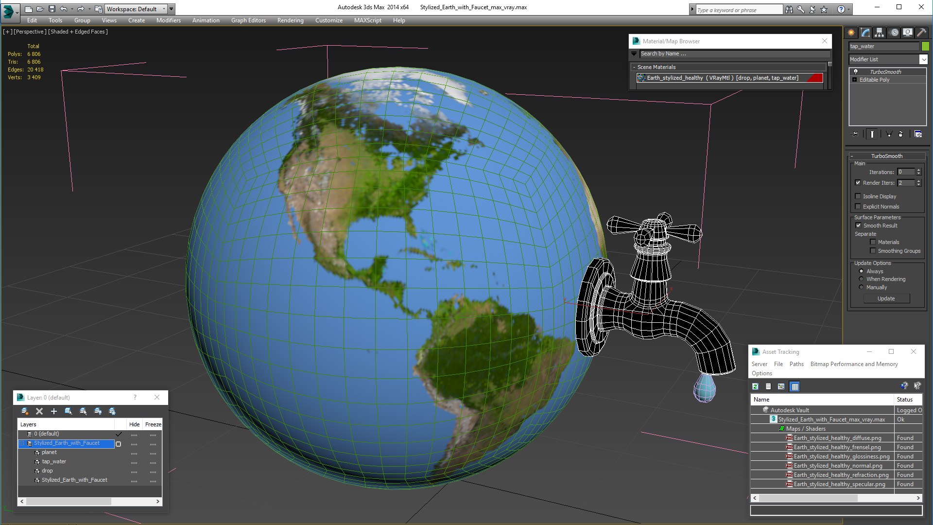 Stylized Earth Faucet Water Tap 3D - TurboSquid 1699086