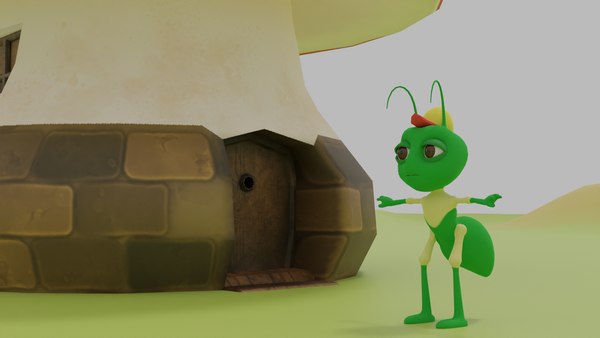 무료 Bugs City: Cartoon Town Mushroom House with Green Ant 3D 모델 ...