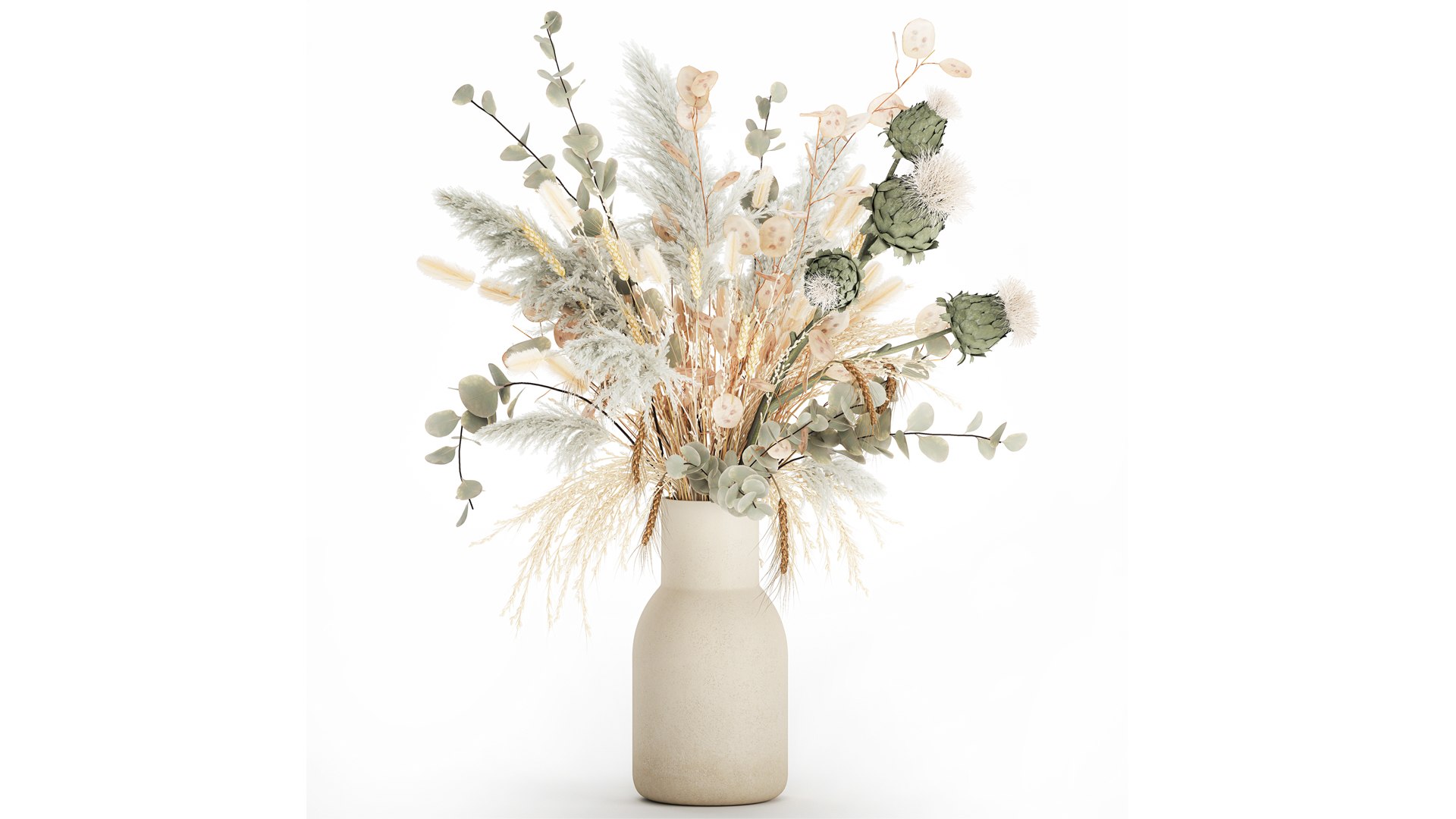 White Bouquet Of Dried Flowers In A Vase With Dry Branches Pampas 572 ...