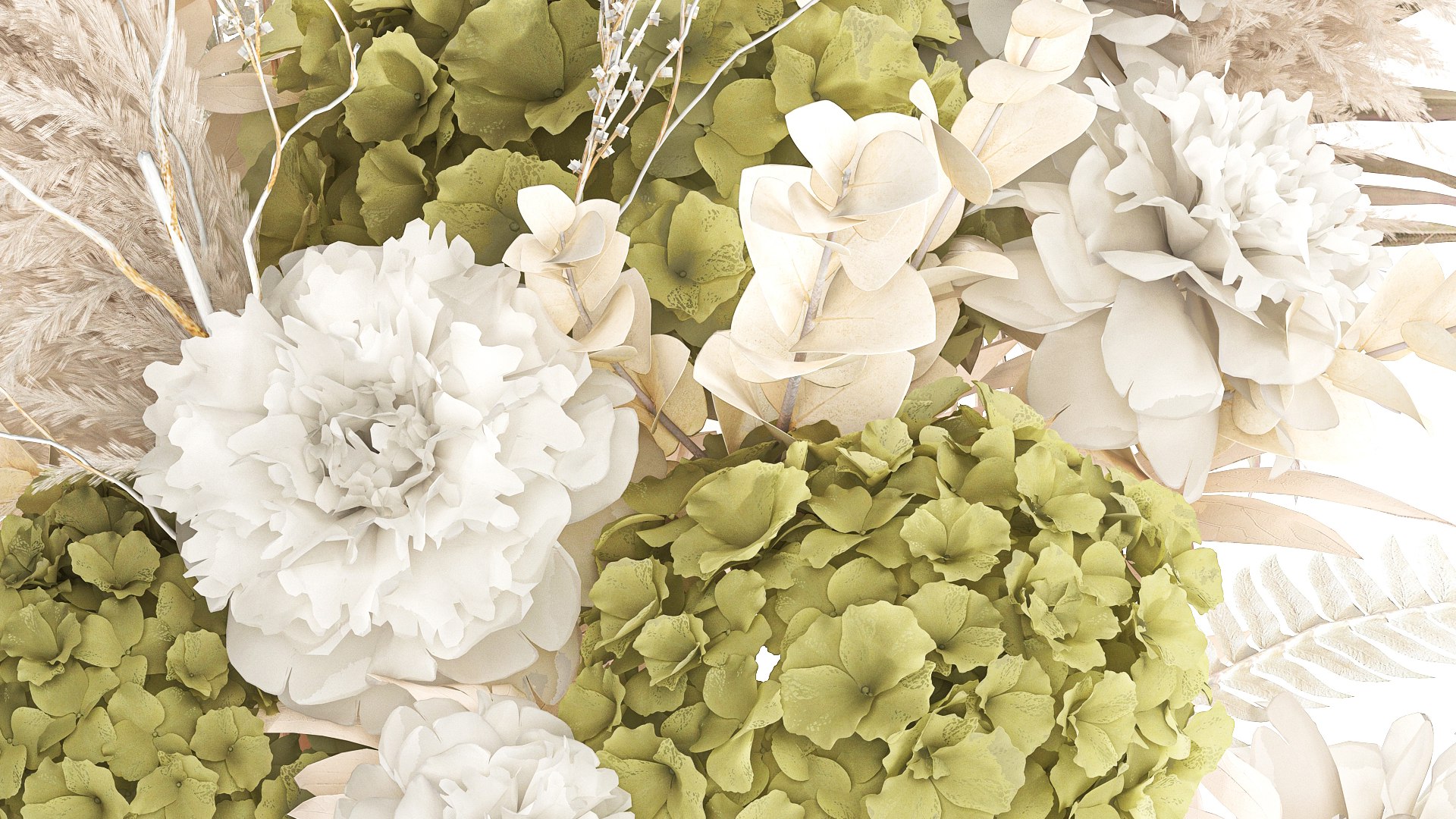 Bouquet Of Dried Flowers Vase Hydrangea Pampas Branches 306 3D Model ...