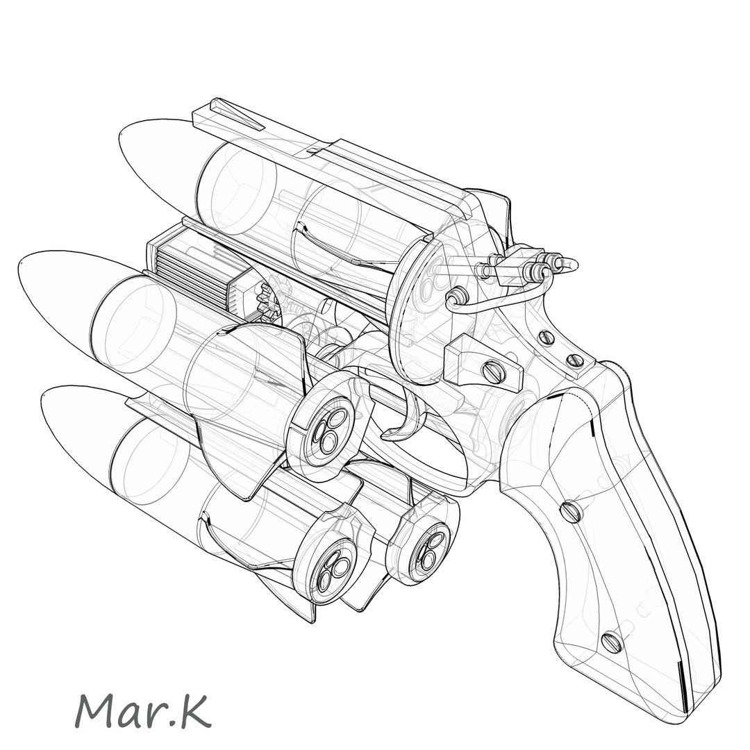 sci-fi rocket revolver 3d obj