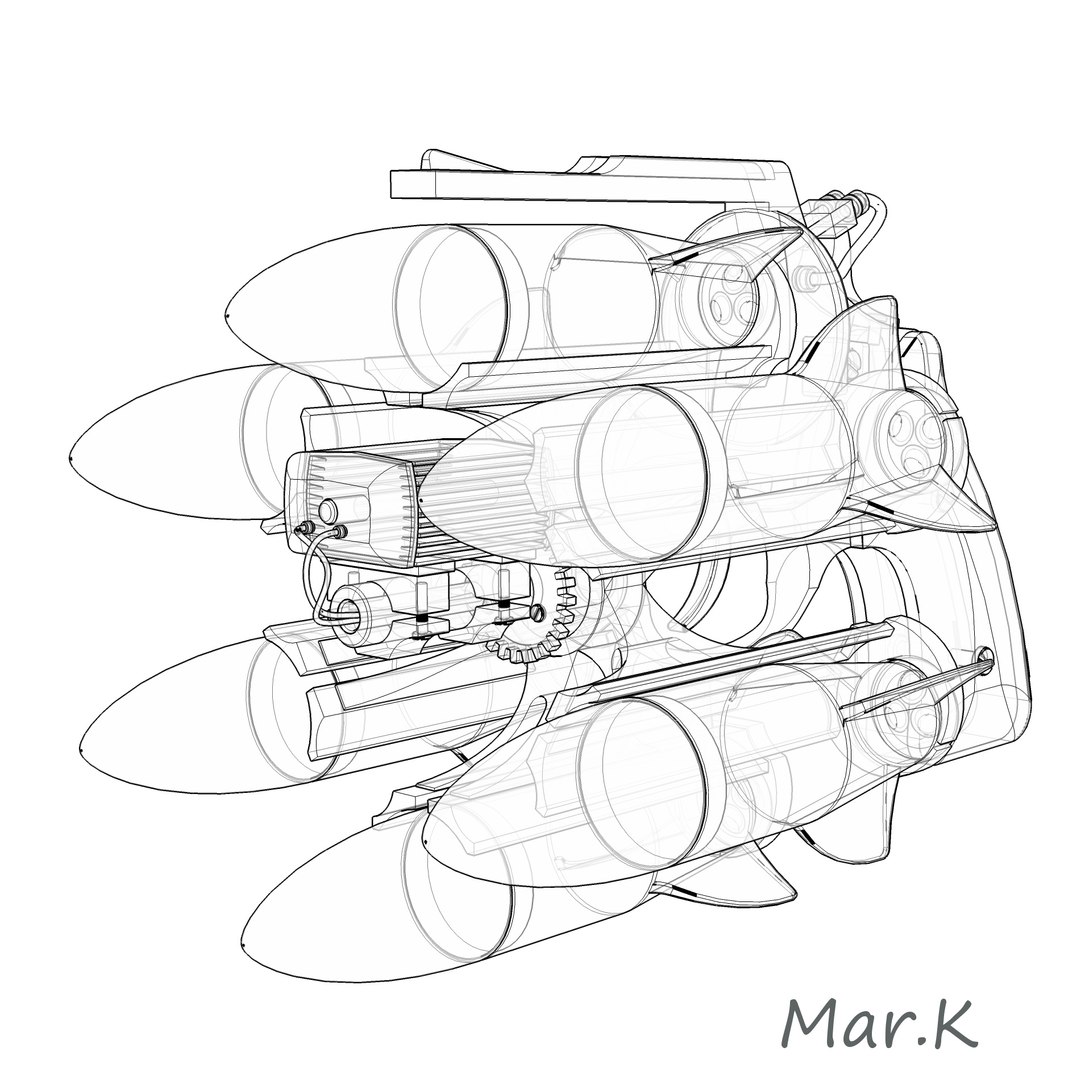 sci-fi rocket revolver 3d obj