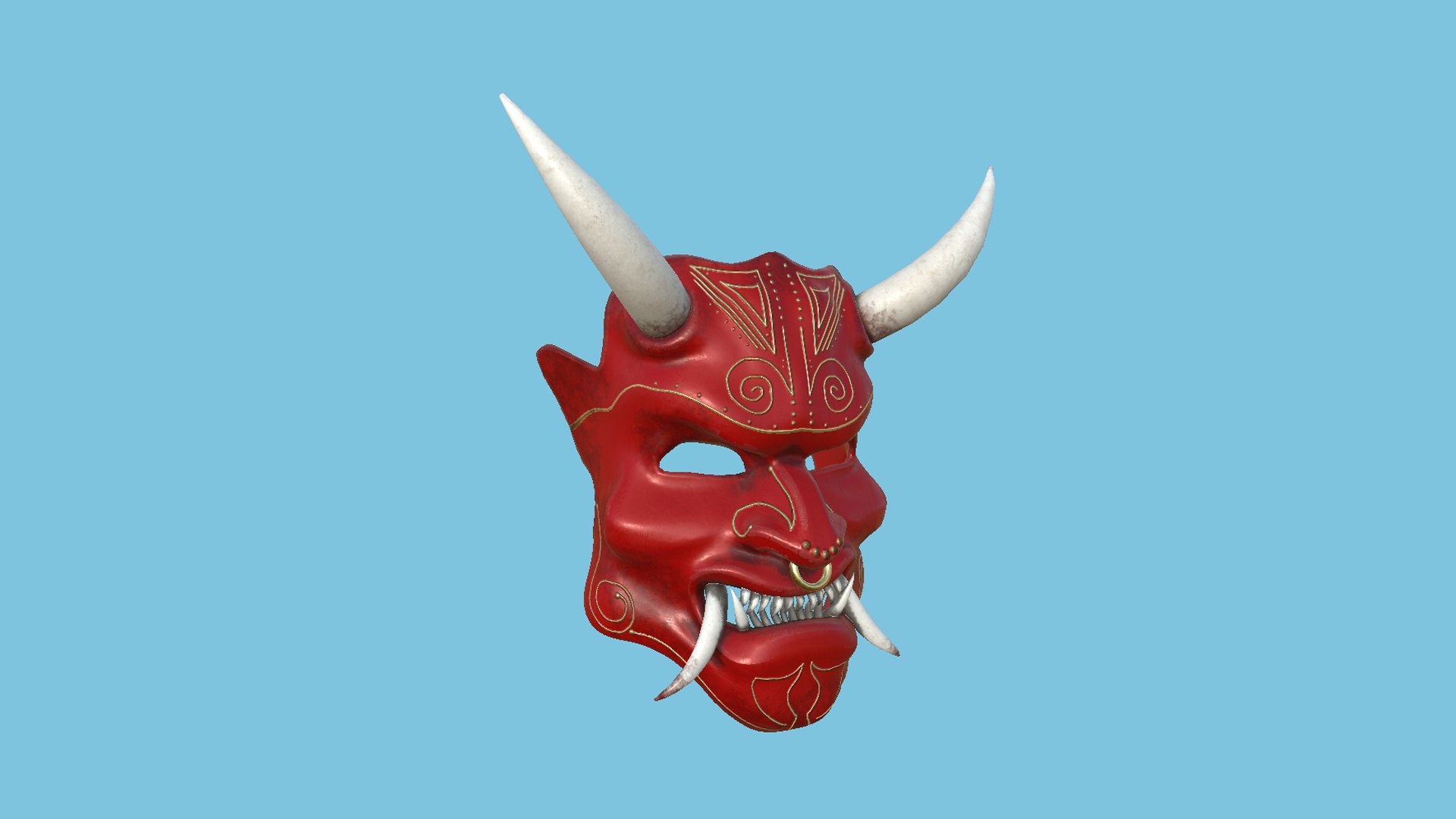 3D Oni Mask 02 Red White - Hannya Fantasy Character Design - TurboSquid ...